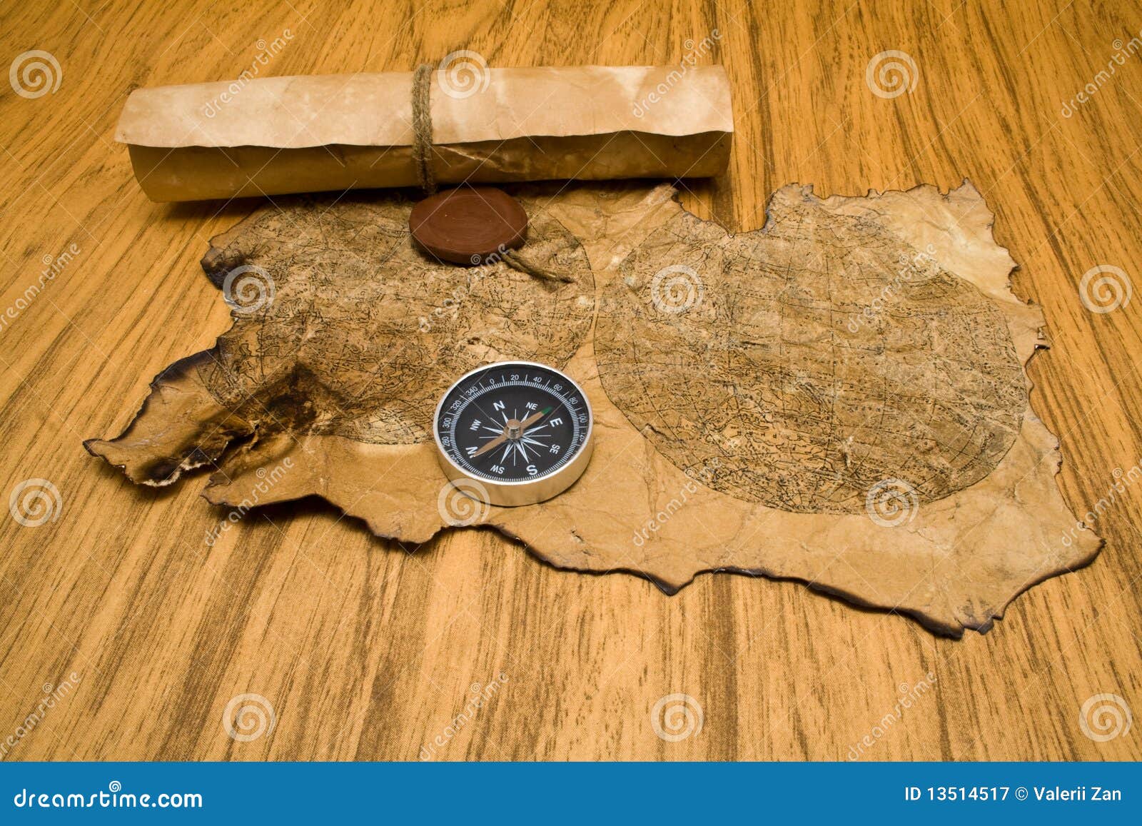 Old Map on a Paper with a Compass Stock Image - Image of journey ...