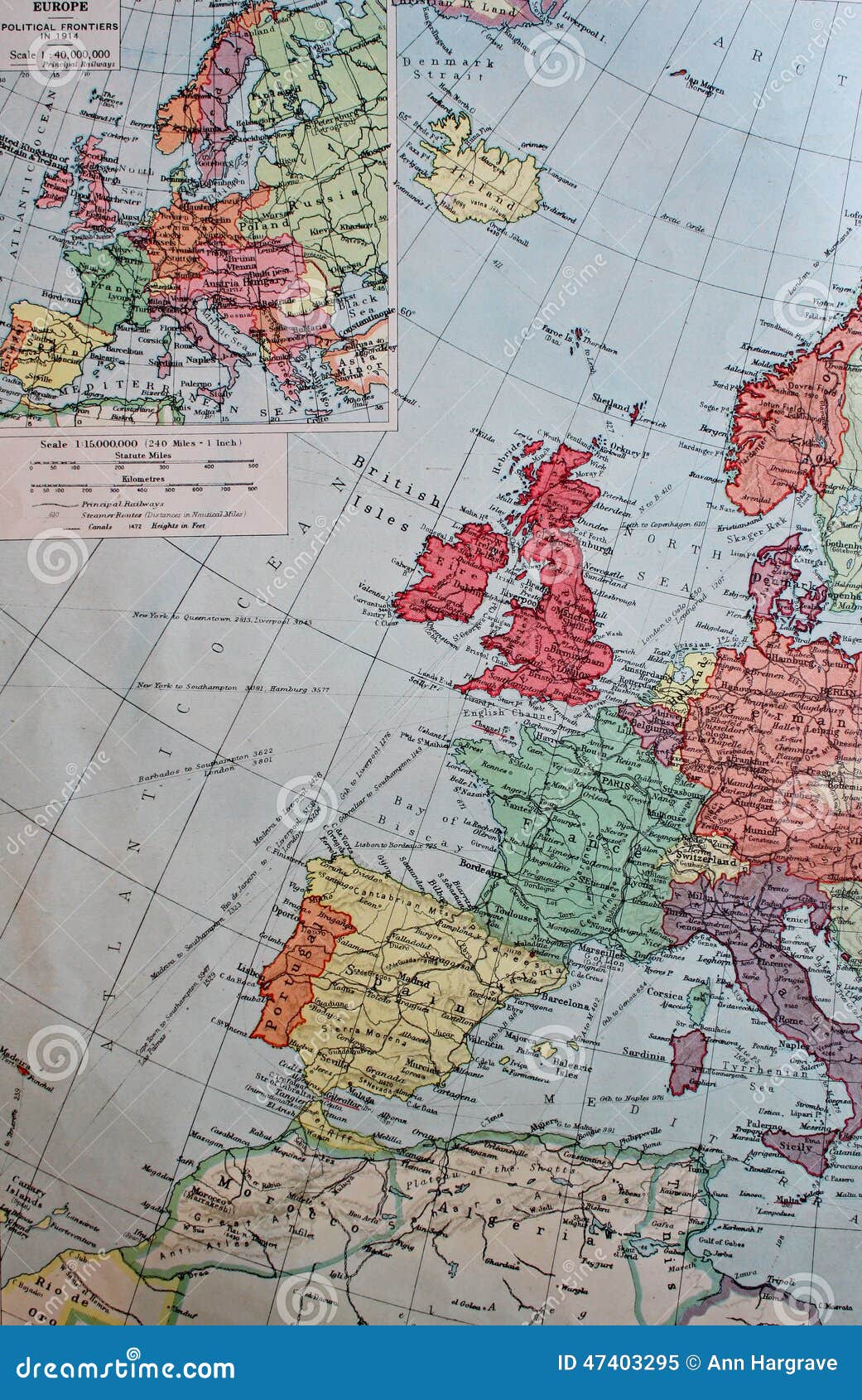 Old 1945 Map of the Political Frontiers in 1914 Stock Illustration ...