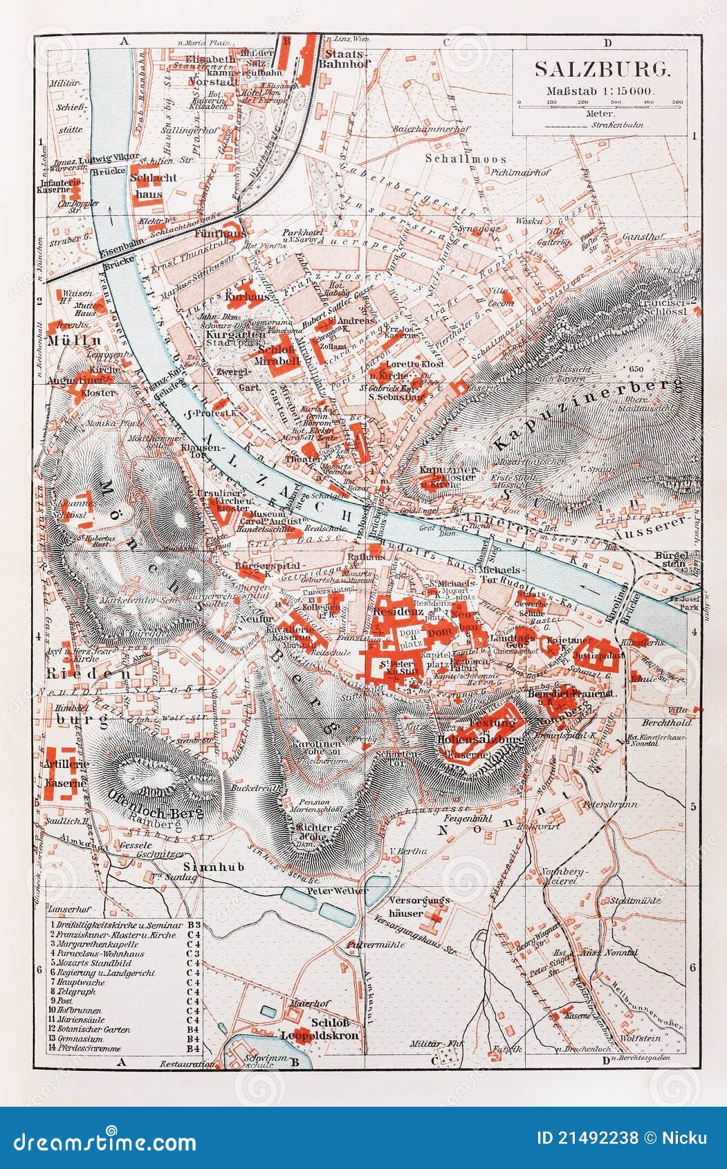Old map of Salzburg stock photo. Image of 19th, bavaria - 21492238