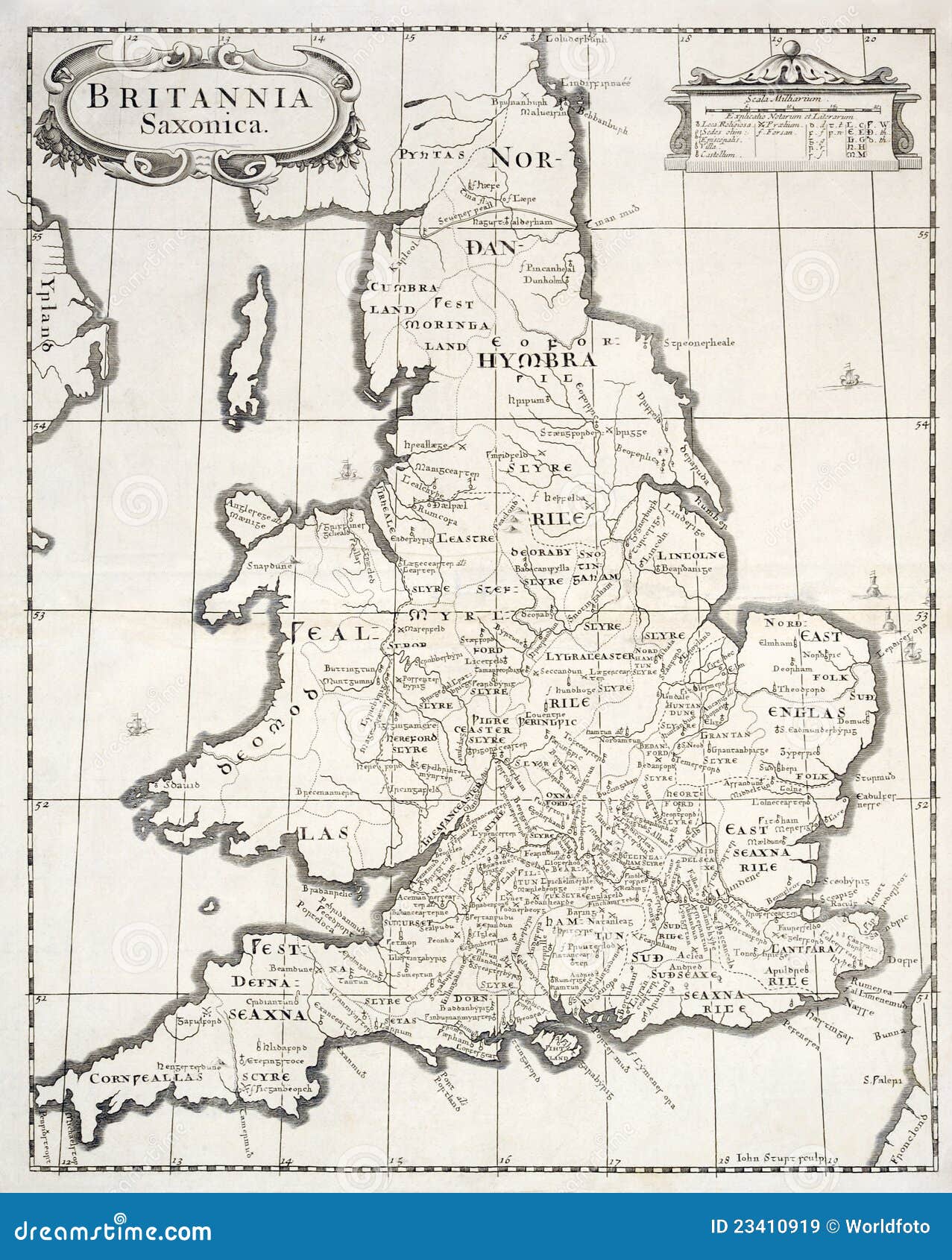Old map of saxon britain stock image. Image of britain - 23410919
