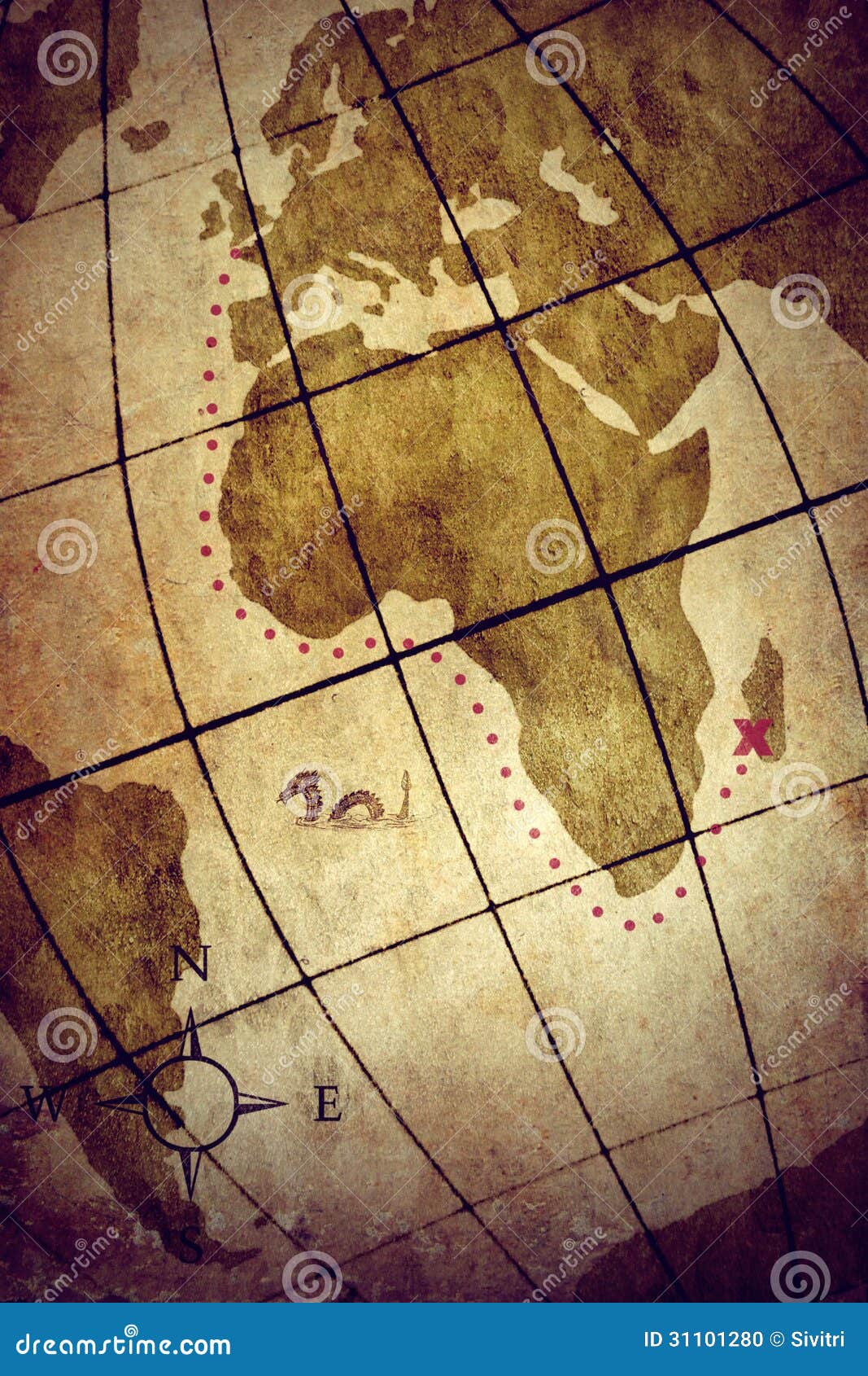 Old Naval Map with the Ship Route Stock Illustration - Illustration of ...