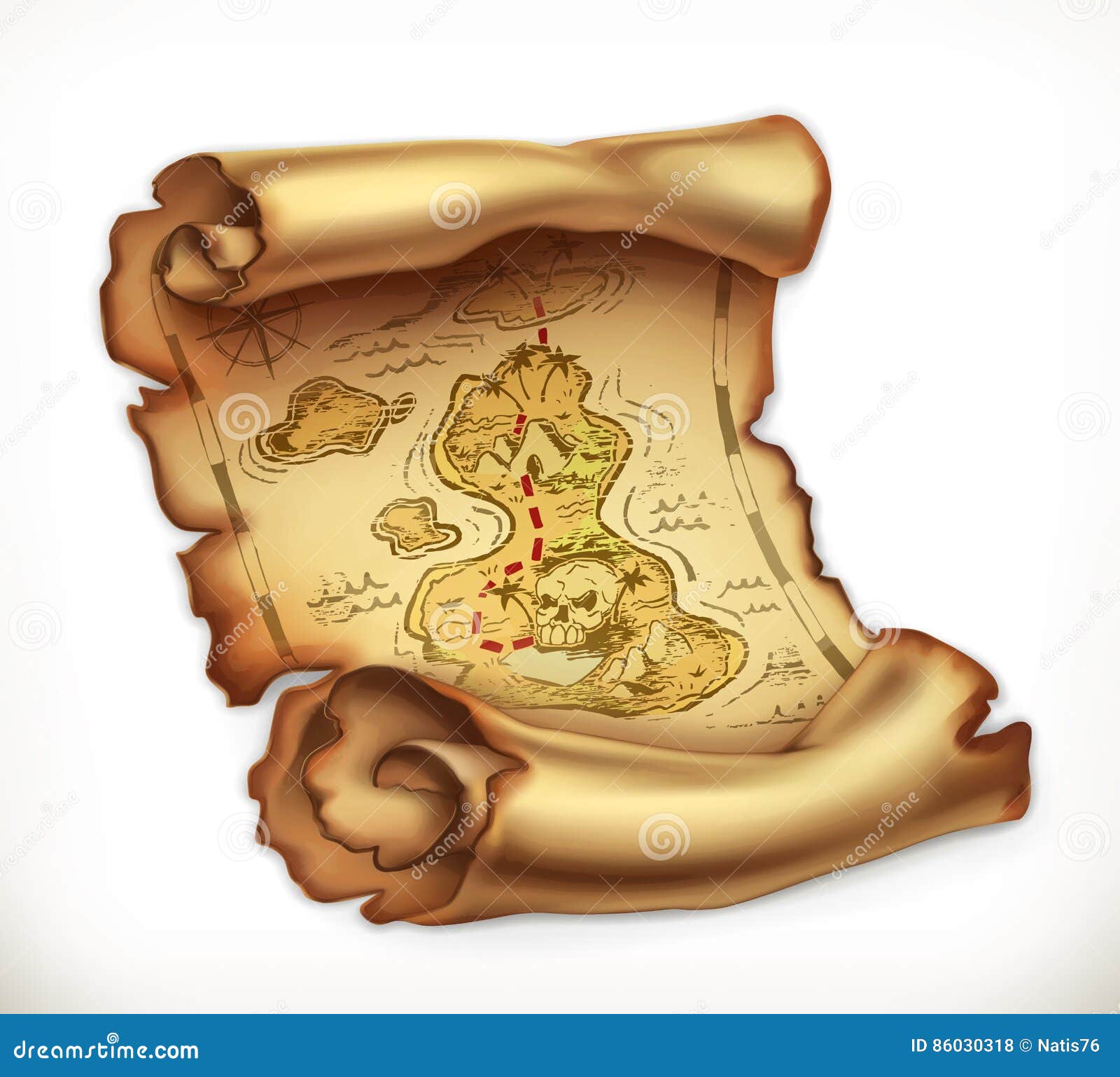 Old Map, Treasure Island. Vector Icon Stock Vector - Illustration of ...
