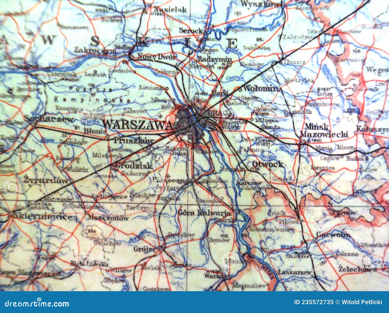 Warsaw on old Polish map stock image. Image of geographical - 235572735