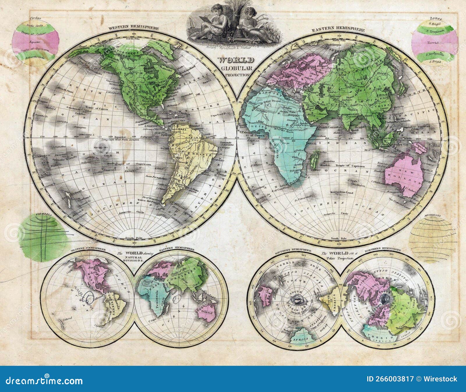 Old Map of the World Shown on a Paper Atlas Stock Image - Image of text ...