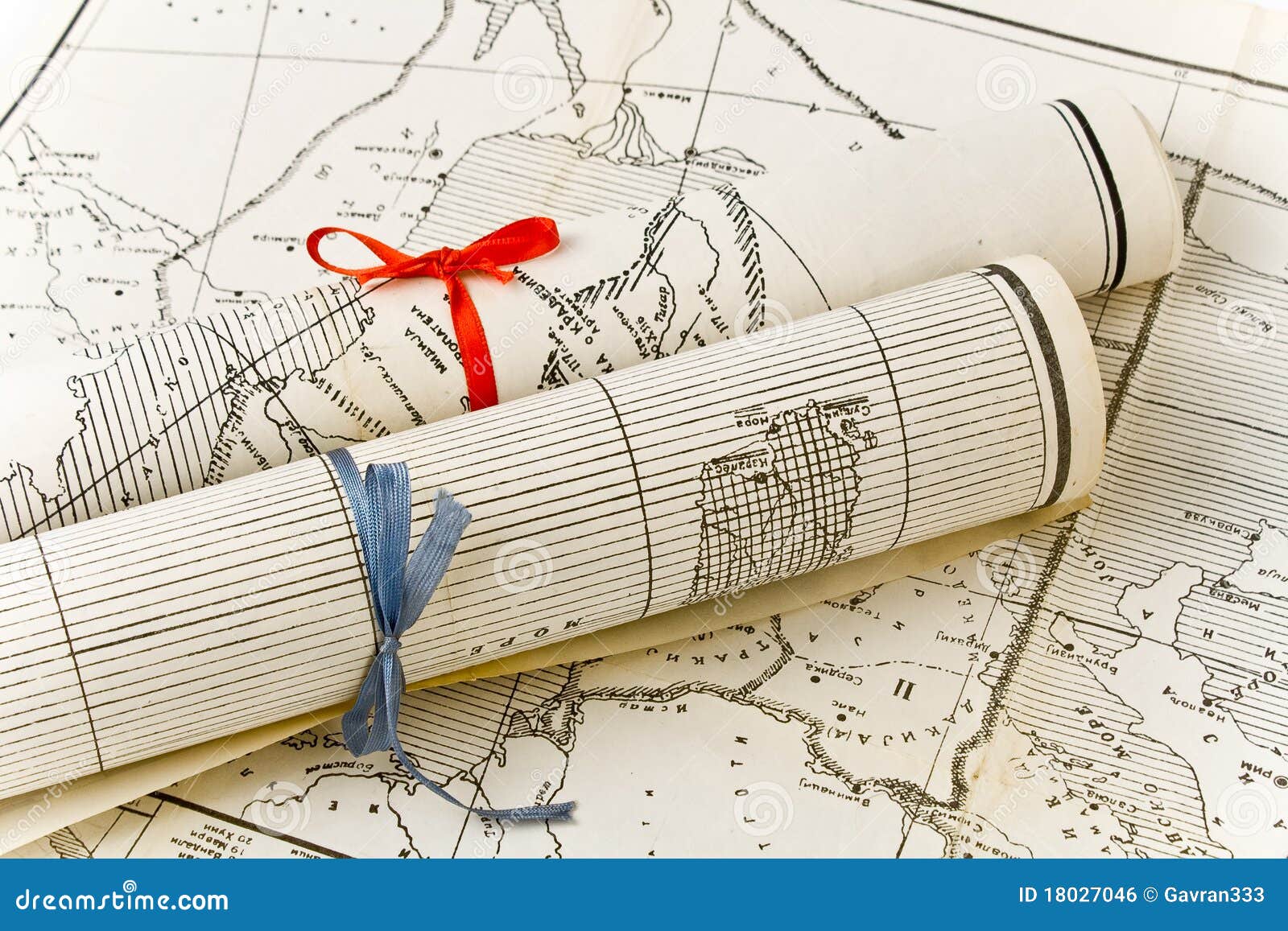 Old Maps in Rolls with Colorful Ribbons Stock Photo - Image of ribbon ...