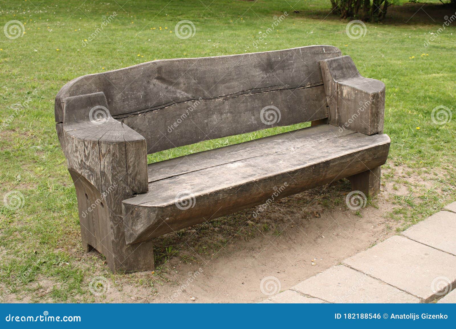 Old Massive Wooden Bench Outdoors in a Rustic Garden in Summer Stock ...