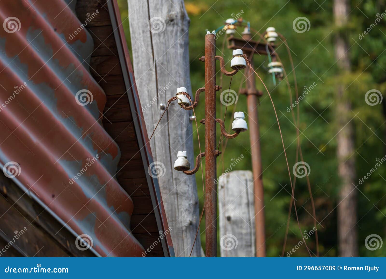 Old Mast for Power Lines. Electrical Wires are Frayed Stock Image ...
