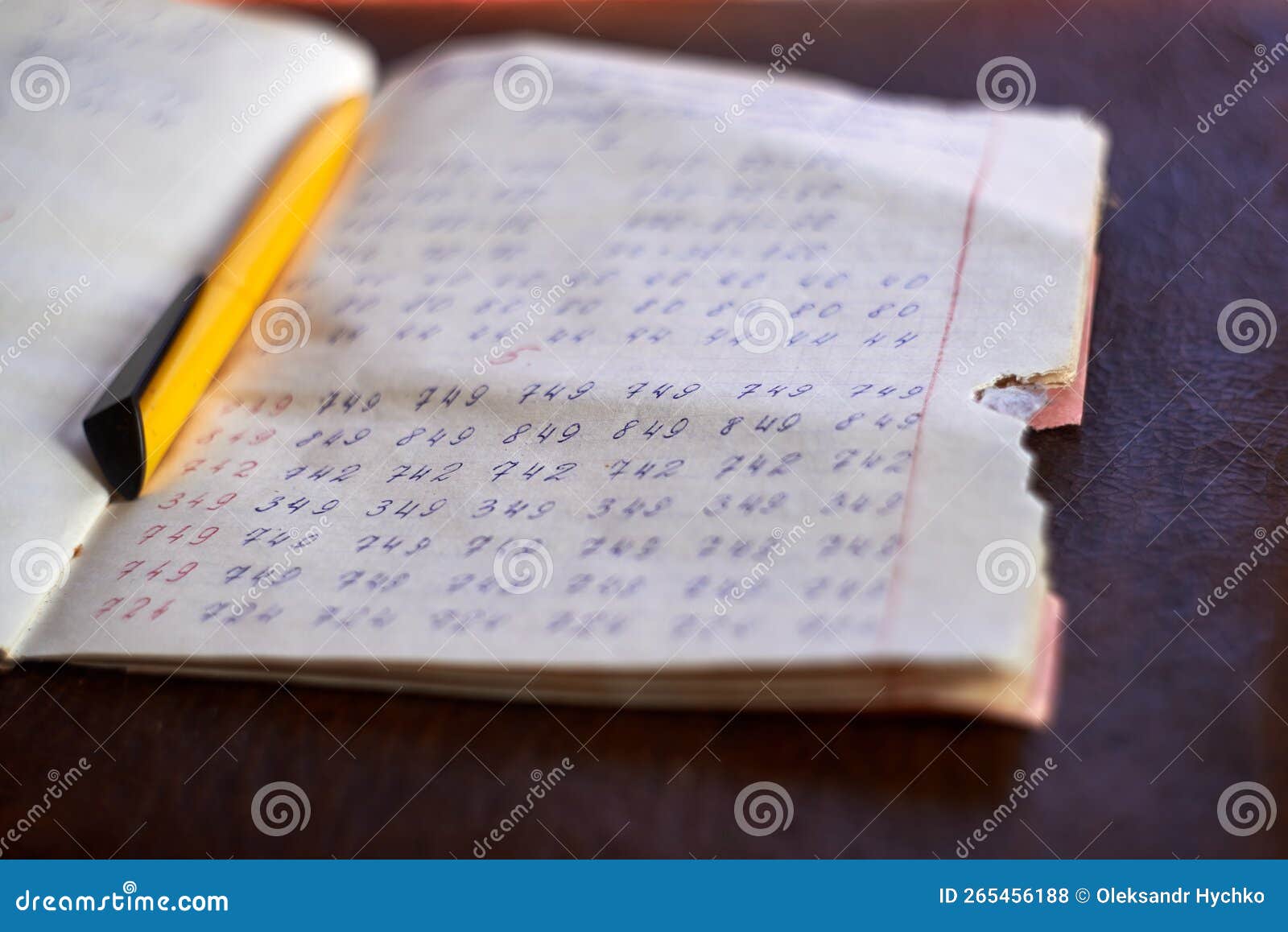 Old Math Notebook and Yellow Pen Stock Photo - Image of texture, wooden ...