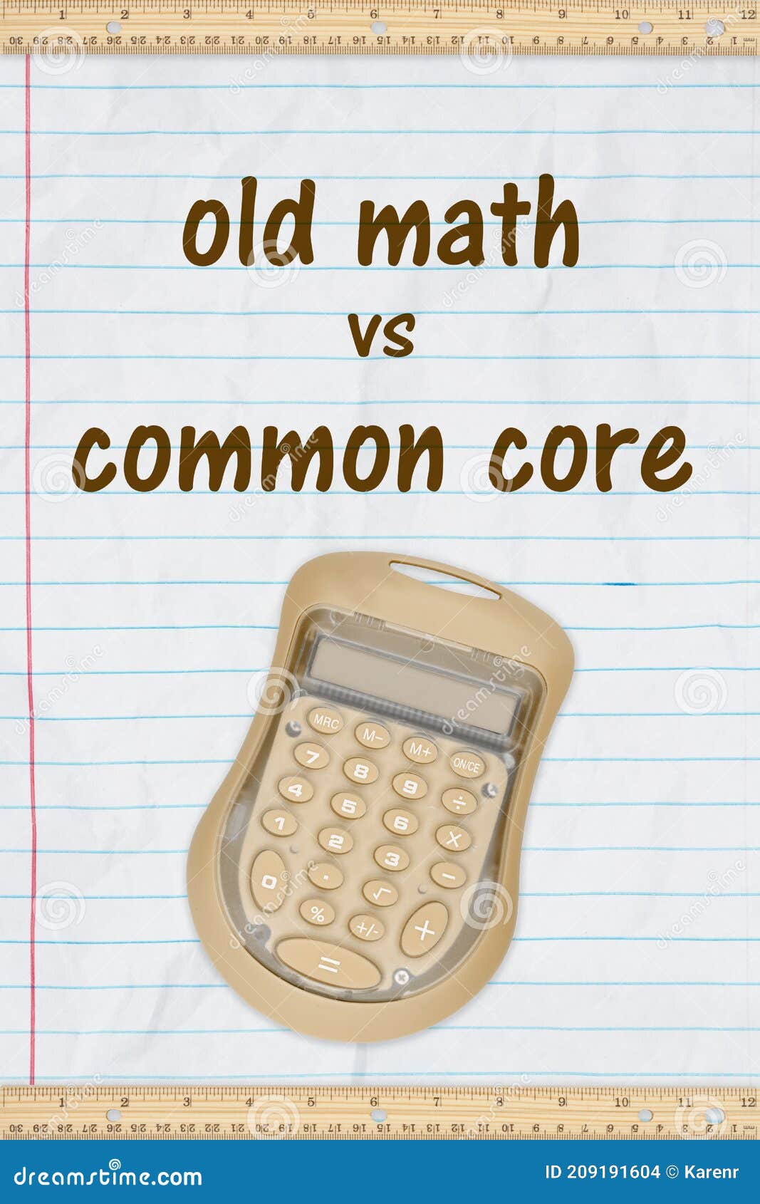 Old Math Versus Common Message With A Calculator On Lined Paper Stock ...