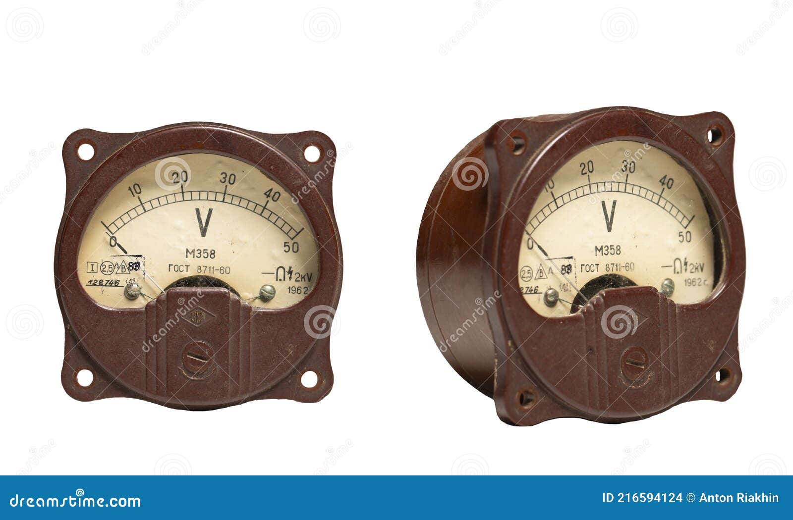 Old Measuring Device Amperemeter on a White Background in Two Angles ...