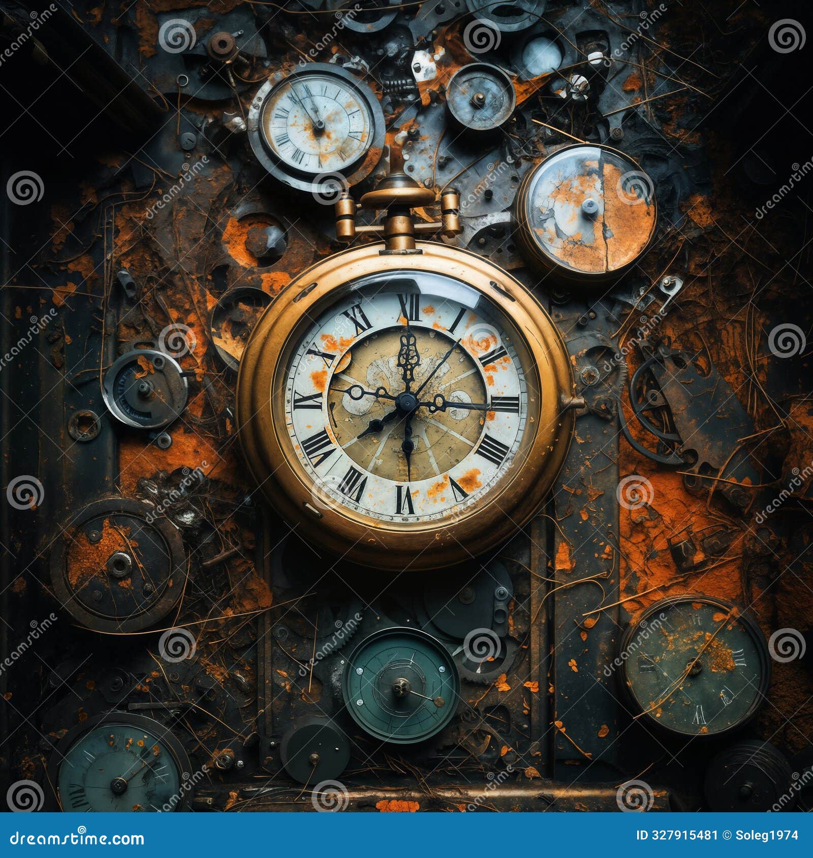 Old Mechanical Clock Dial, Covered with Rust, Vintage Object Stock ...