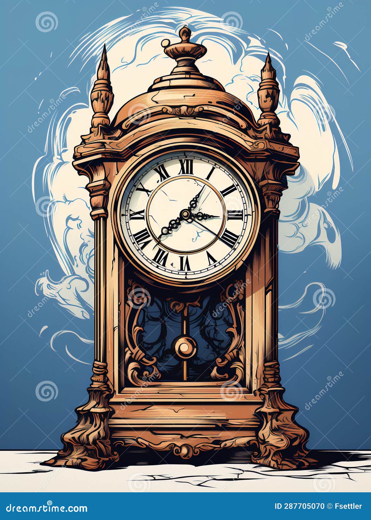 Old Mechanical Clock. Dial with Roman Numerals Stock Illustration ...