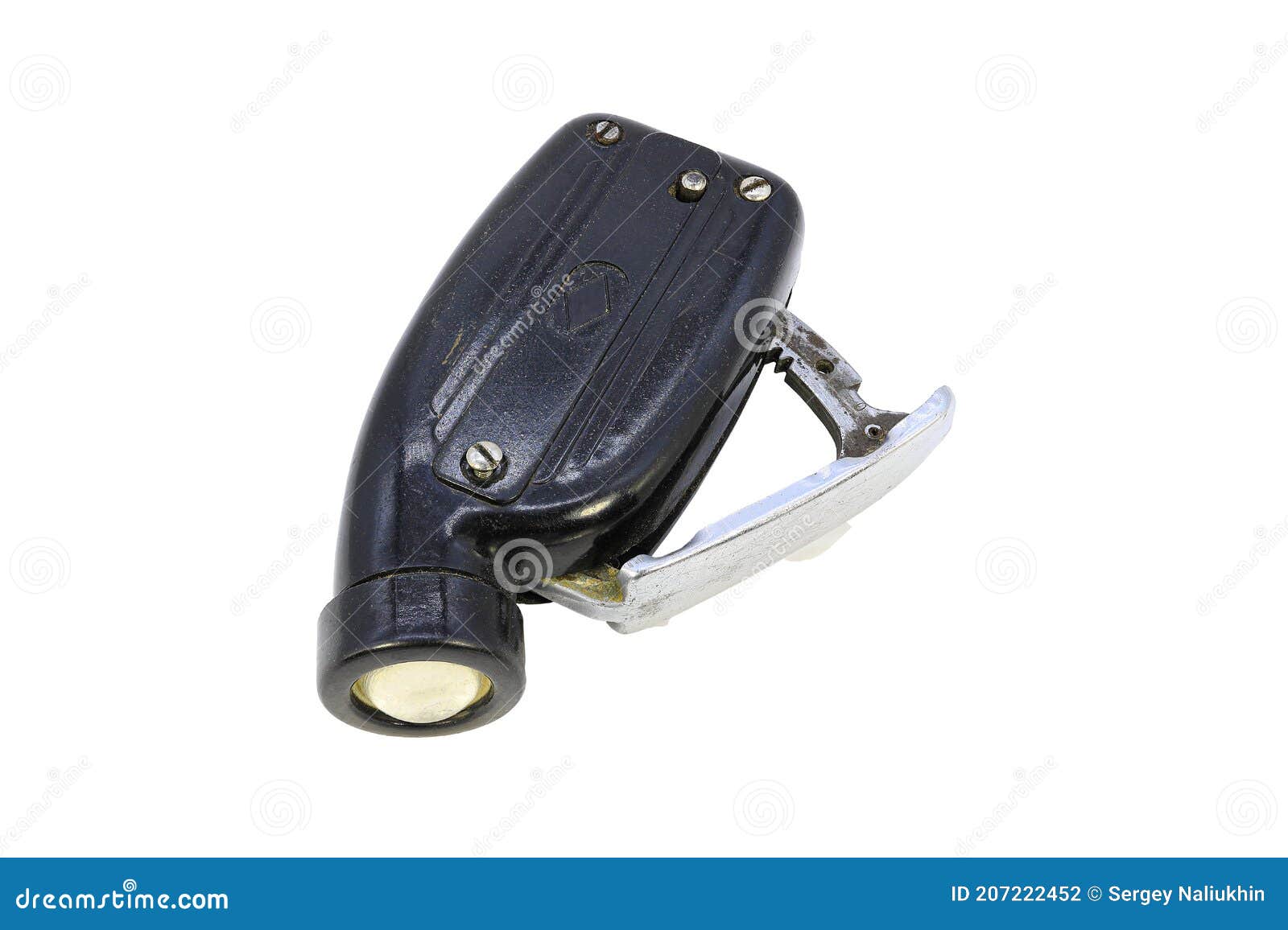 Old Mechanical Dynamo Flashlight Covered with Scratches and Dust is ...