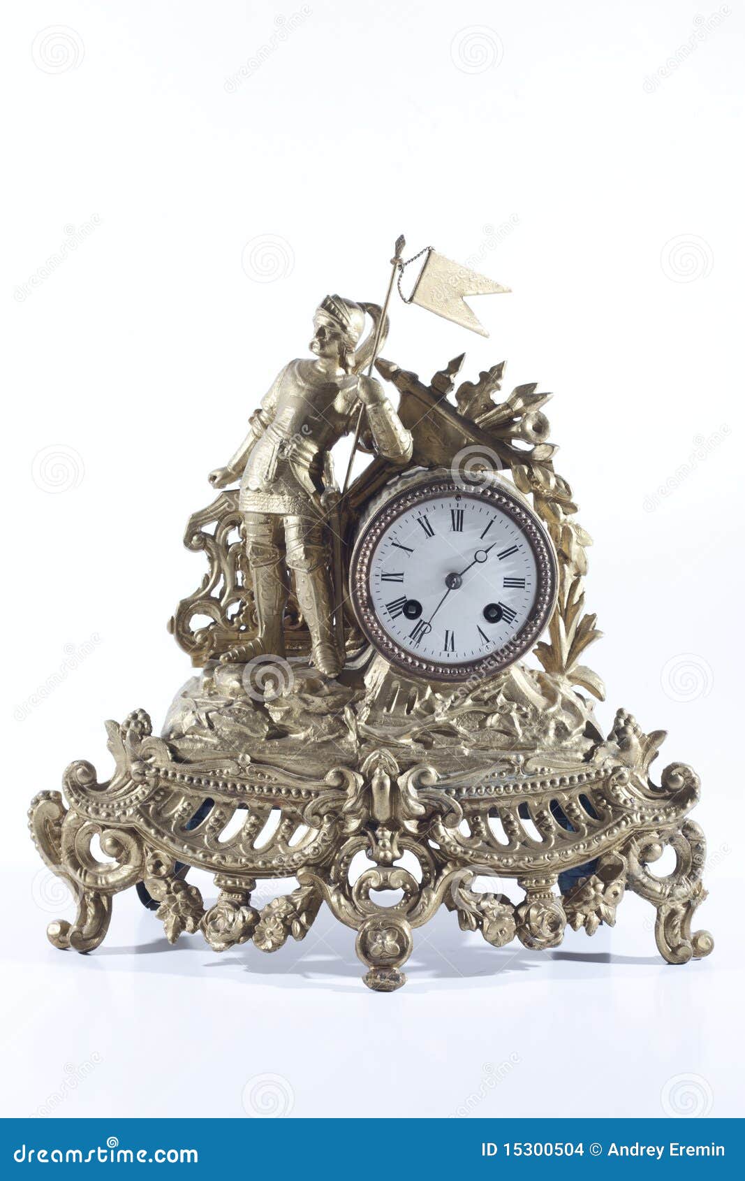 Old Mechanical Fireplace Clock with the Knight Stock Photo - Image of ...
