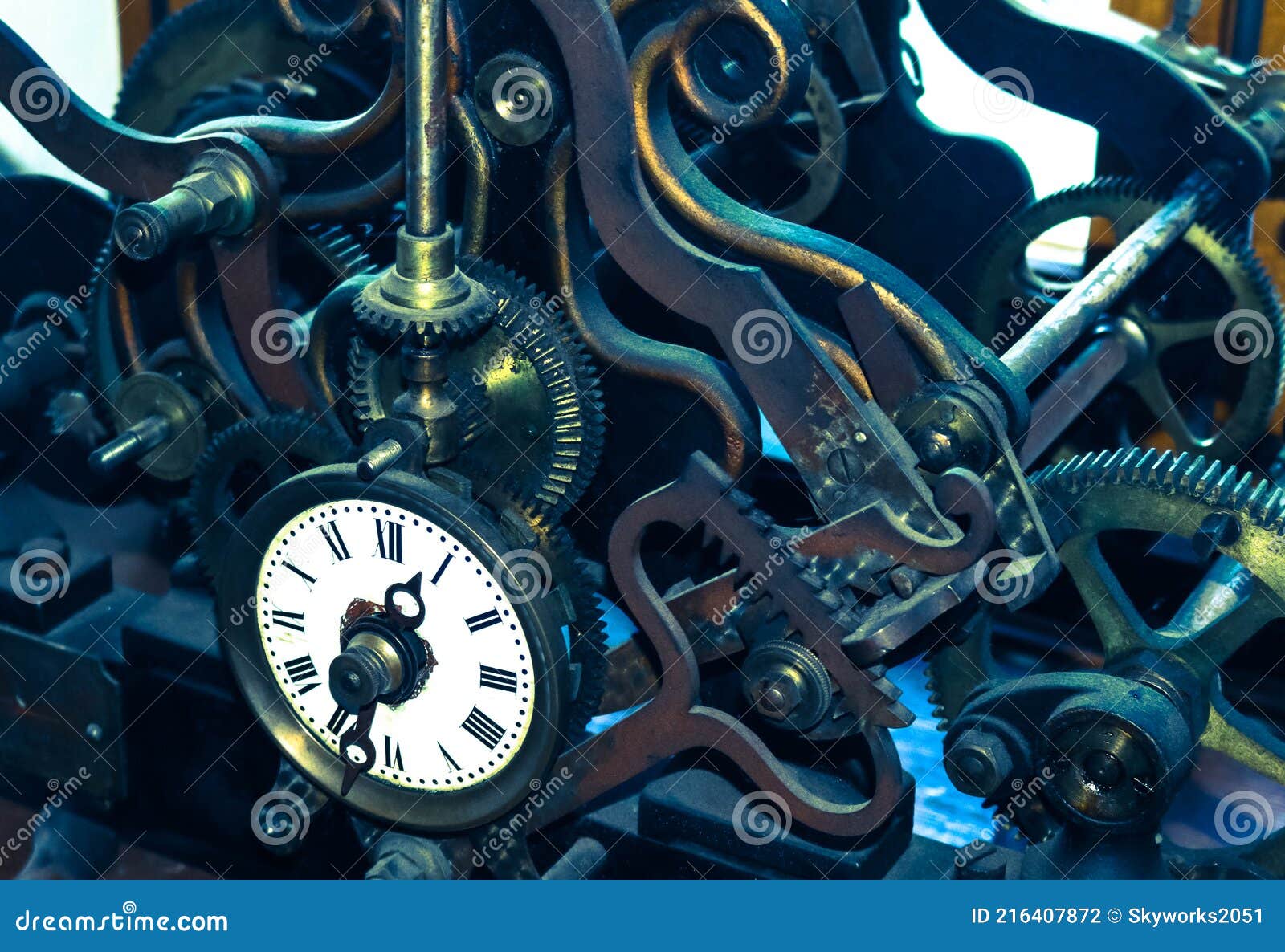 Old Mechanism Of A Big Tower Clock. Clockwork Large Vintage Clock. Gear ...