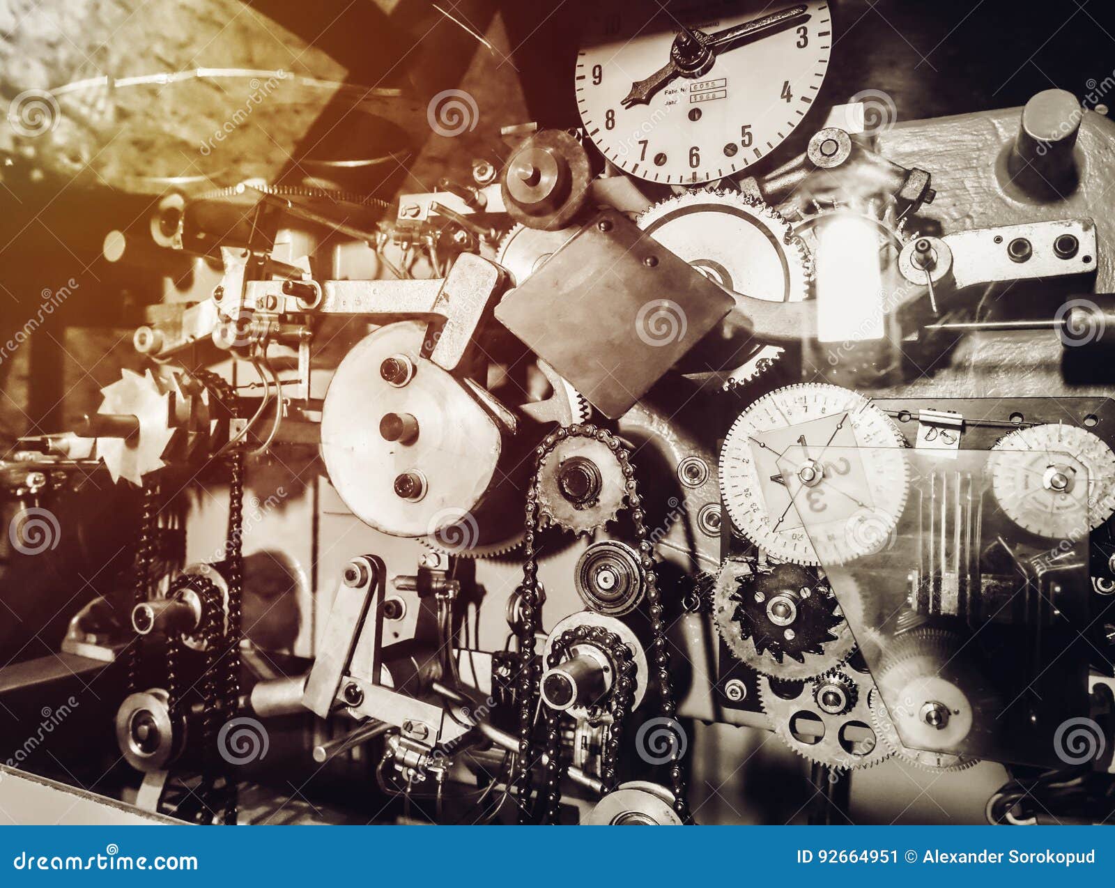 Old Mechanism Of A Big Tower Clock. Clockwork Large Vintage Clock. Gear ...