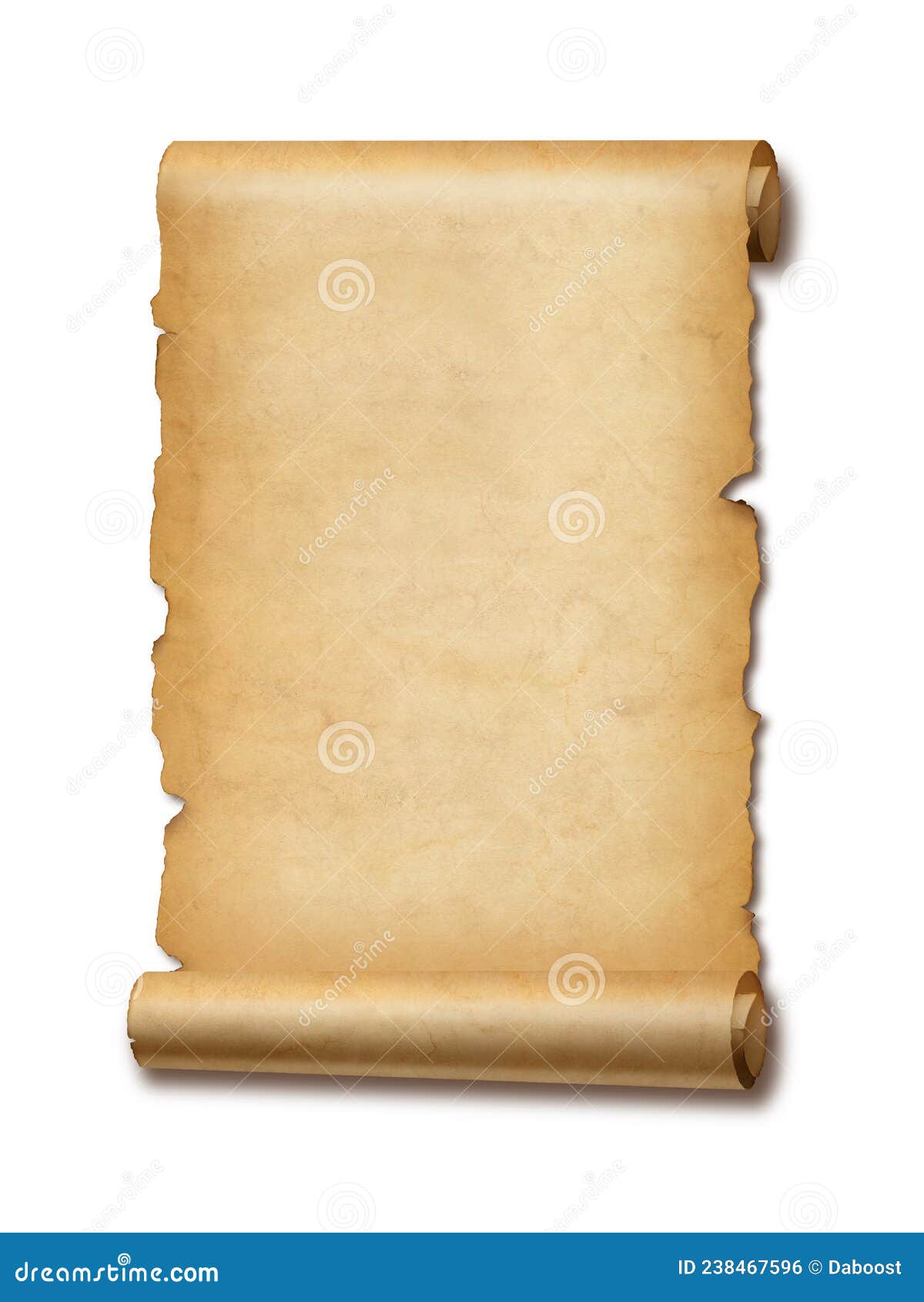 Old Mediaeval Paper Sheet. Parchment Scroll Isolated on White with ...