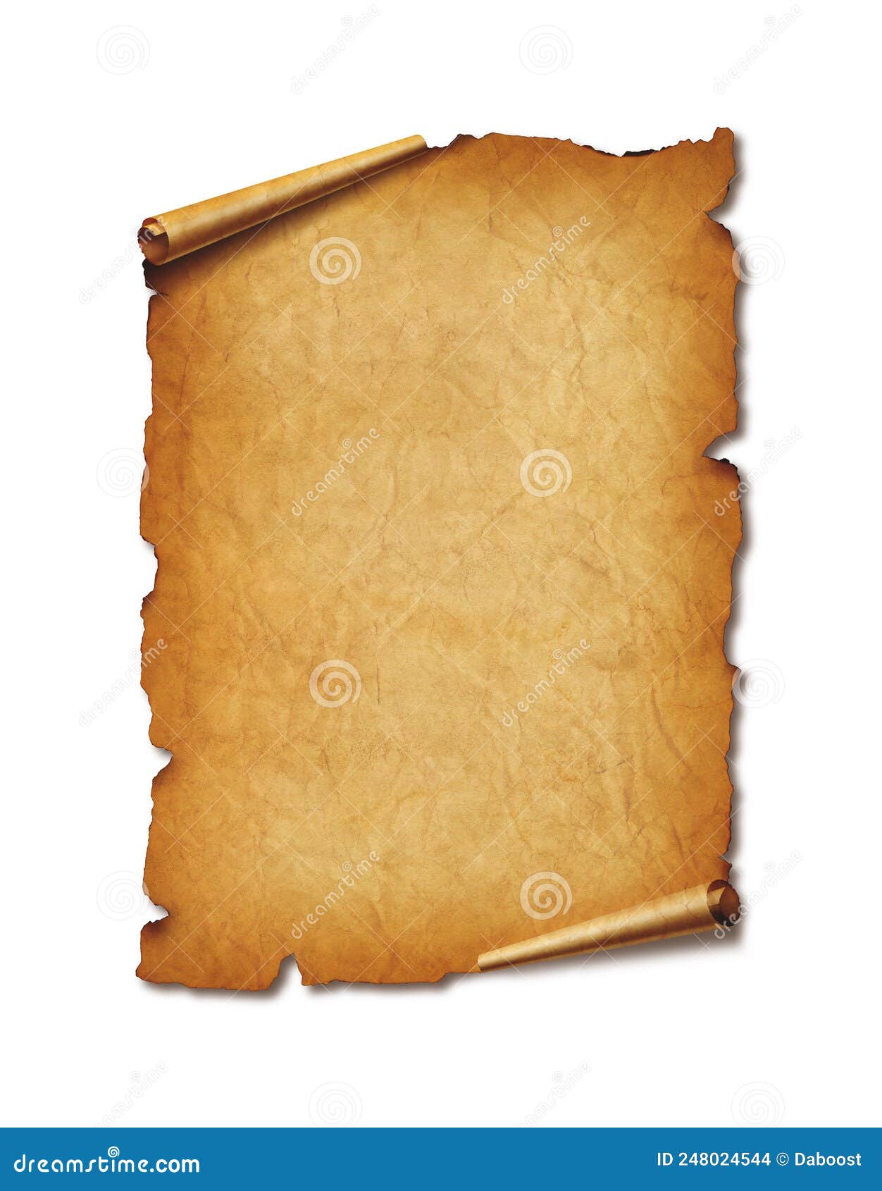 Old Mediaeval Paper Sheet. Parchment Scroll Isolated On White With ...