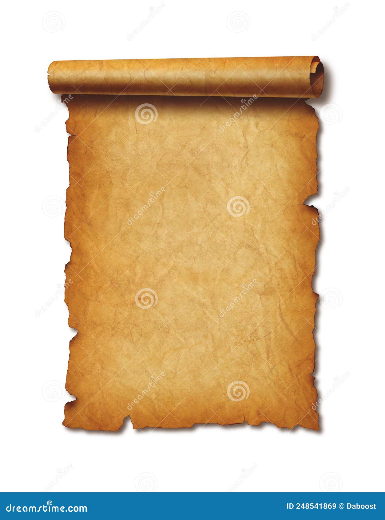 Old Mediaeval Paper Sheet. Parchment Scroll Isolated on White with ...