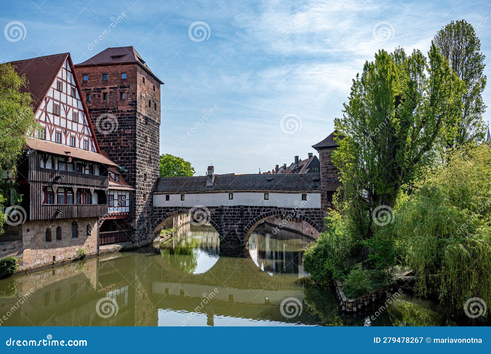 Old Medieval Bridge Over Pegnitz River in Nuremberg, Germany. Hangman S ...