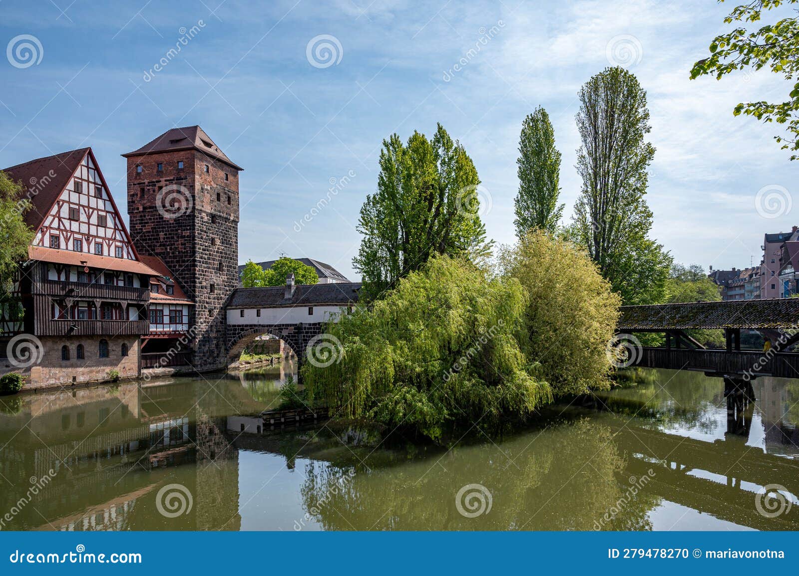 Old Medieval Bridge Over Pegnitz River in Nuremberg, Germany. Hangman S ...