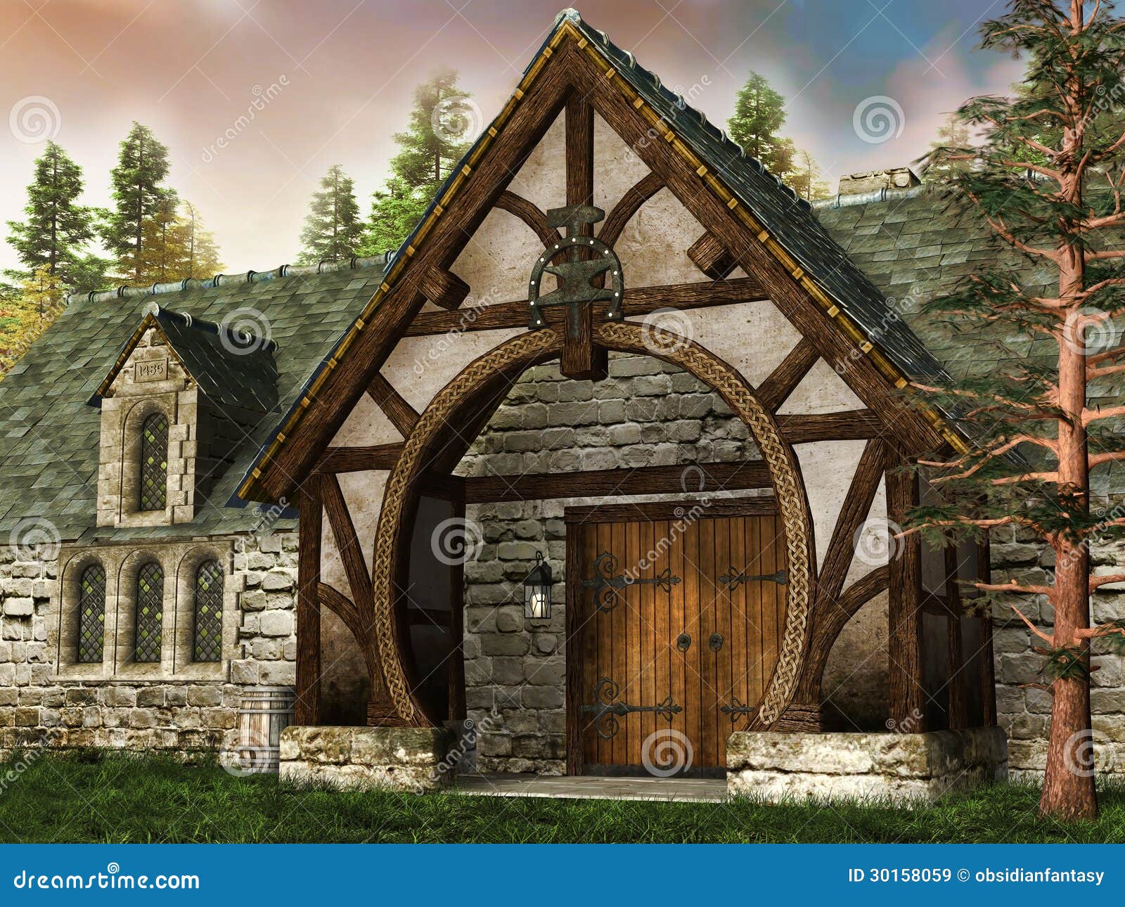 Medieval Building Empty Courtyard With A Staircase Stock Image ...