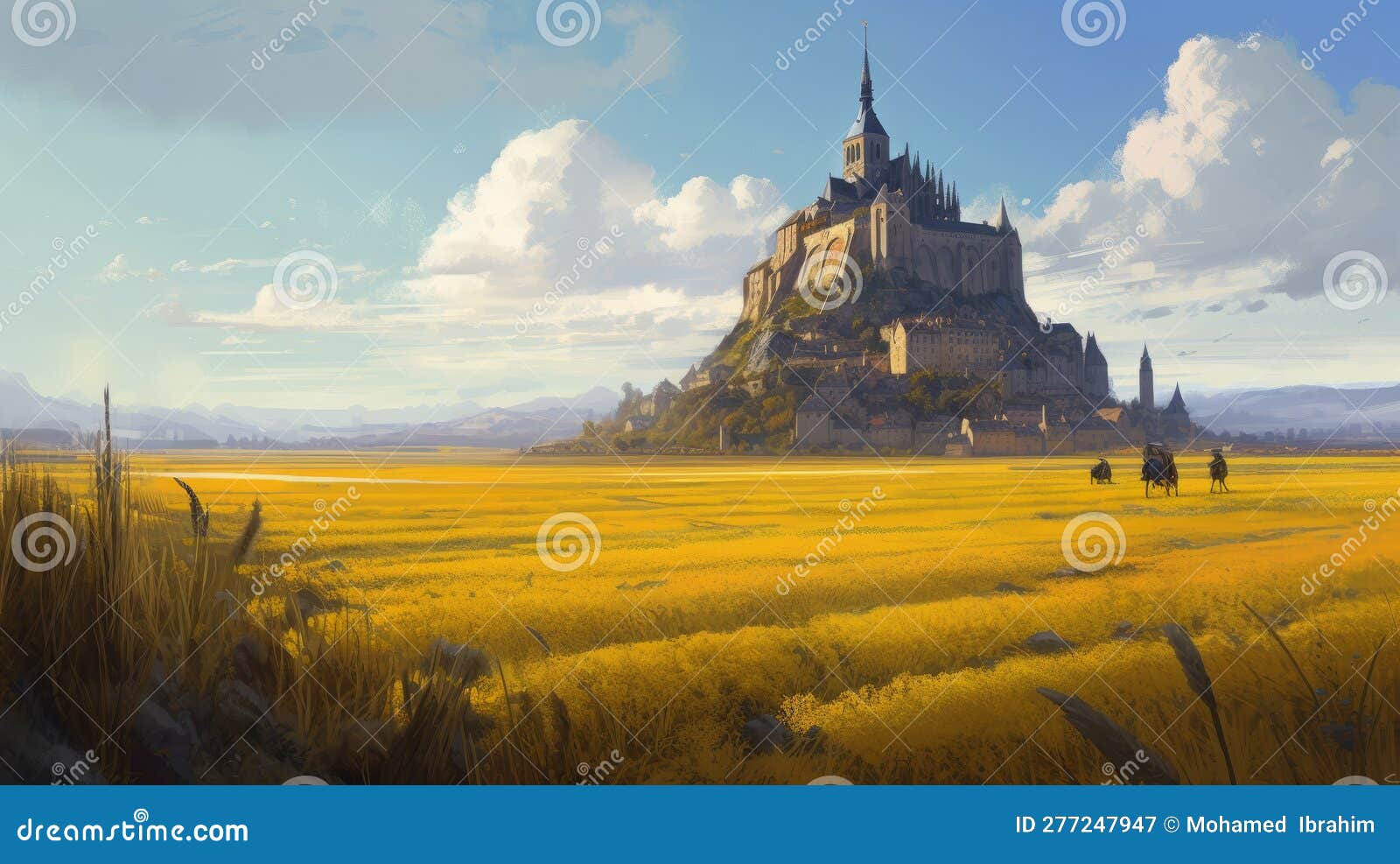 An Old Medieval Castle in the Middle of a Yellow Field Stock ...