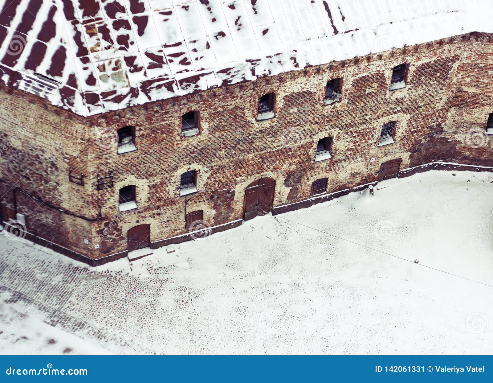 The Old Medieval Fortress Stands in the Snow Stock Image - Image of ...