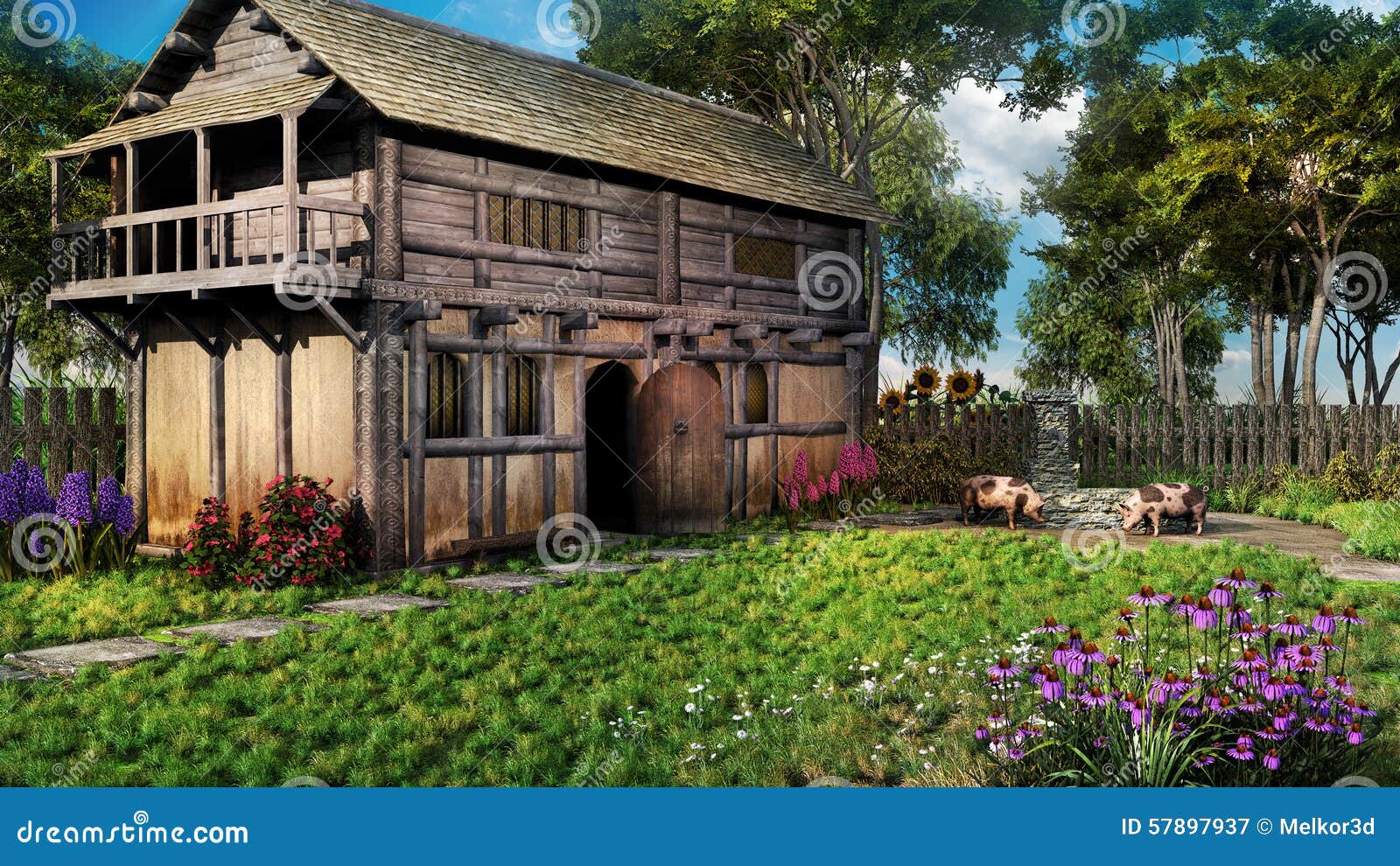 Old medieval hut stock illustration. Illustration of artwork - 57897937