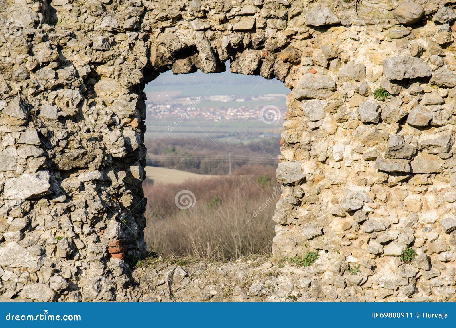Old Medieval Ruined Castle Window with Landscape View Stock Image ...