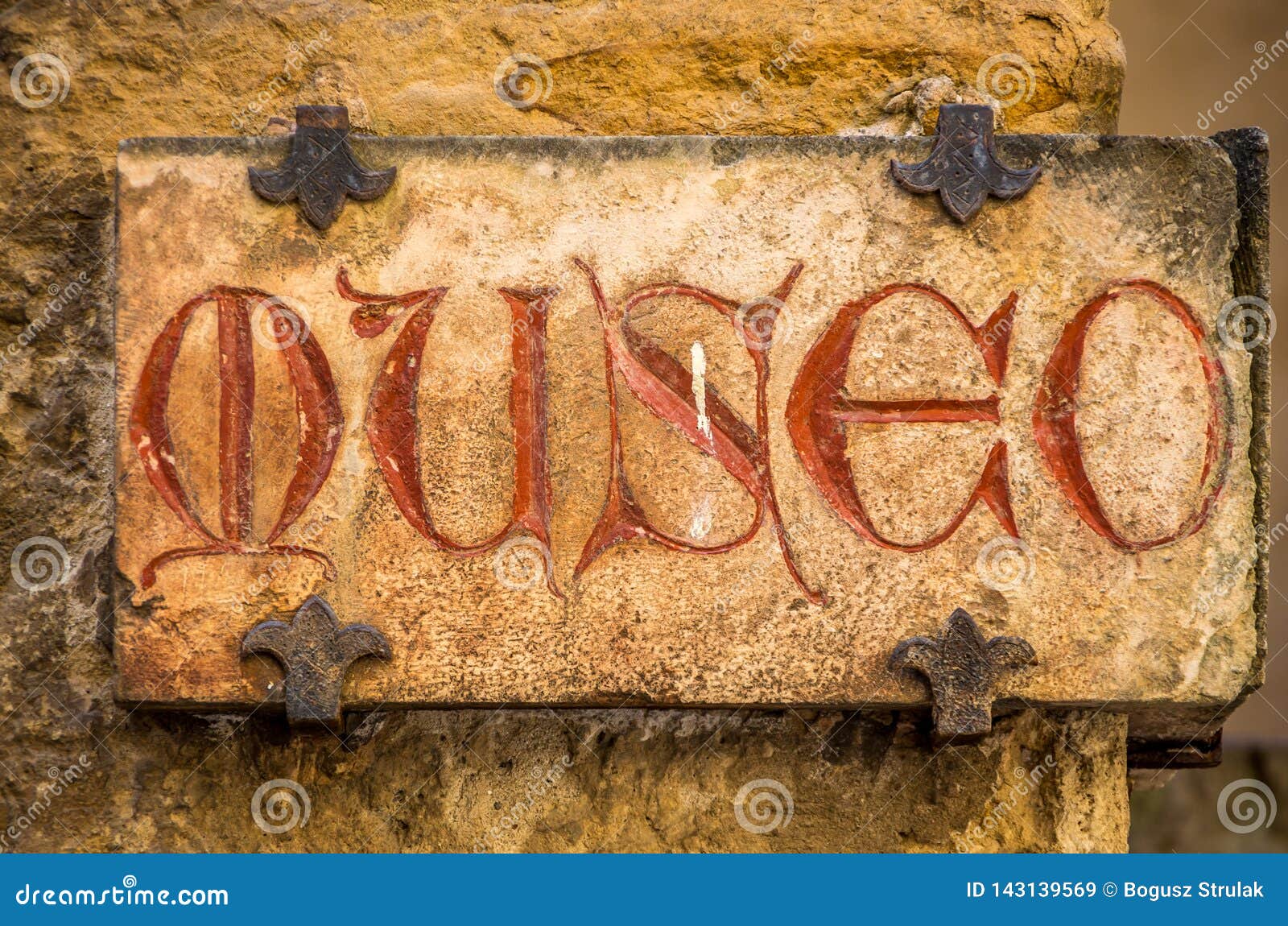 Old Medieval Sign with Red Letters - Museum Text in Italian Stock Image ...
