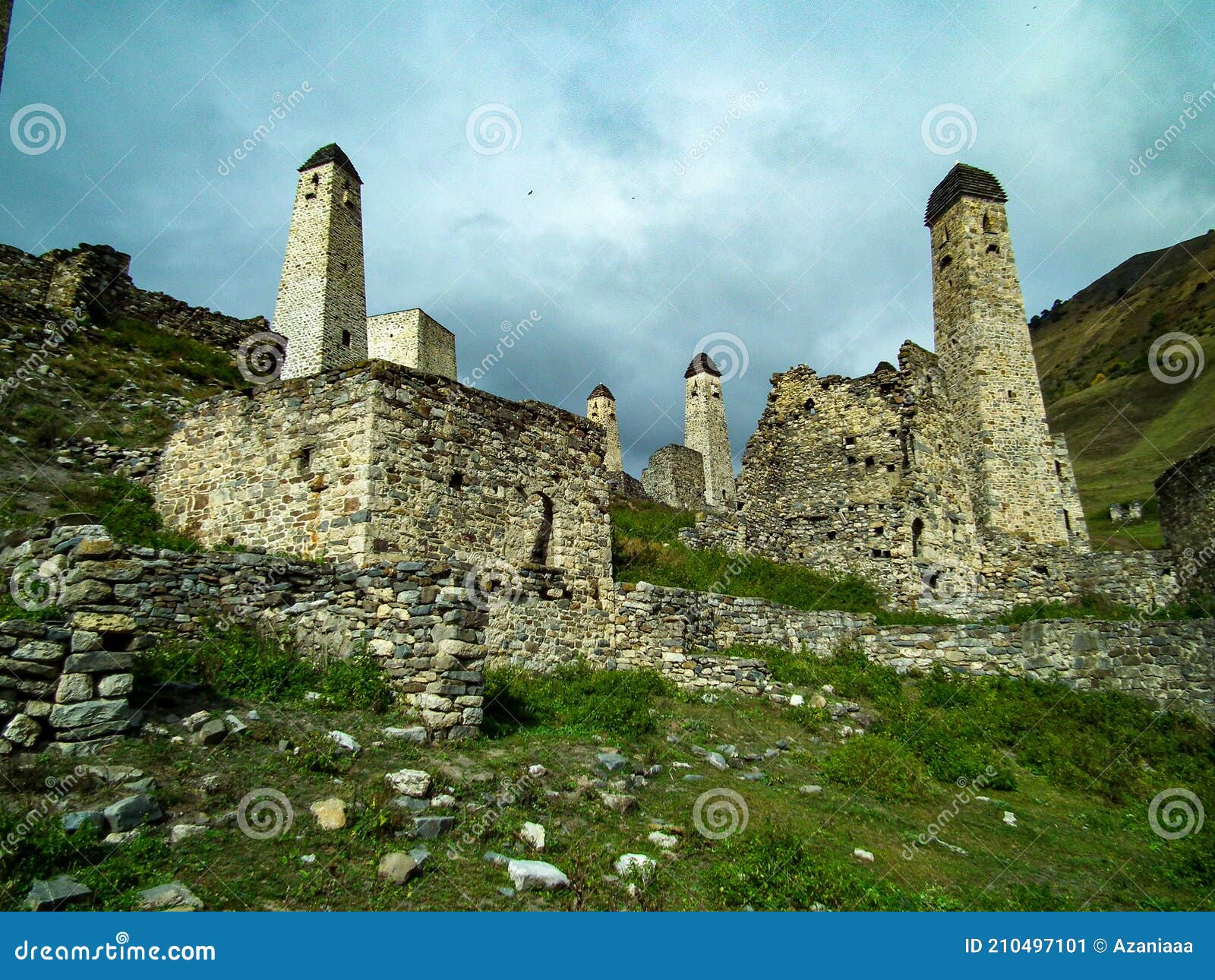 Old Medieval Tower Town in Ingushetia Stock Image - Image of castle ...
