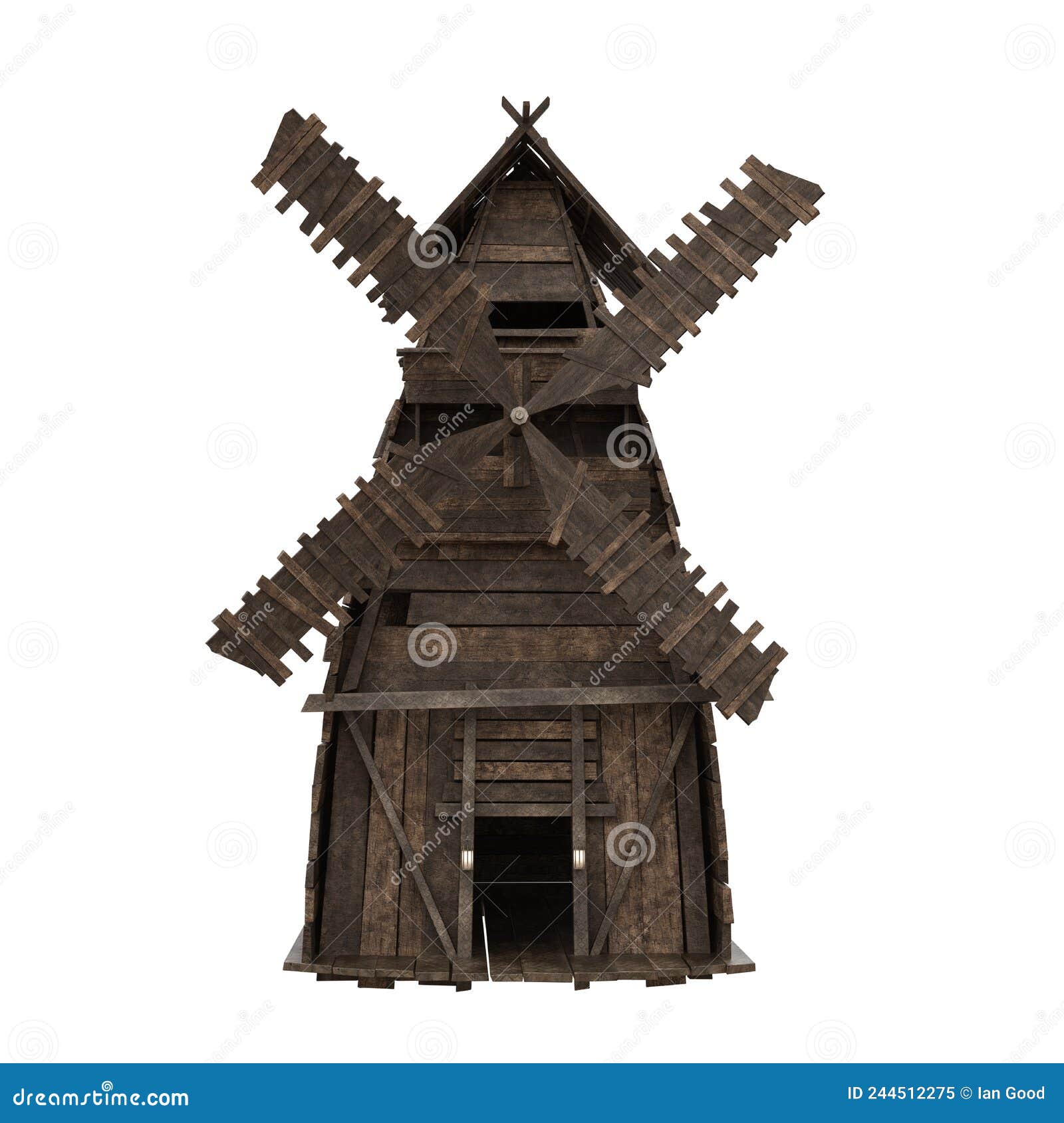 Old Medieval Wooden Windmill. 3D Rendering Isolated on White Background ...