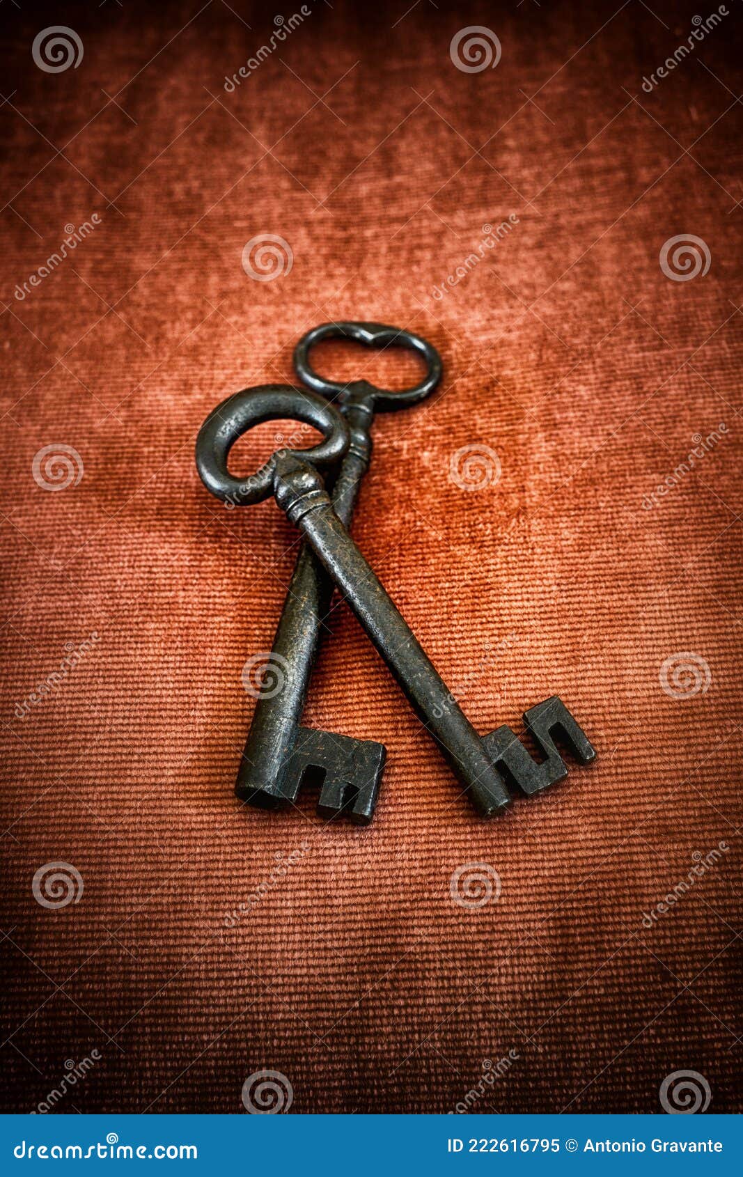 Old Medieval Wrought Iron Keys on Red Background Stock Image - Image of ...