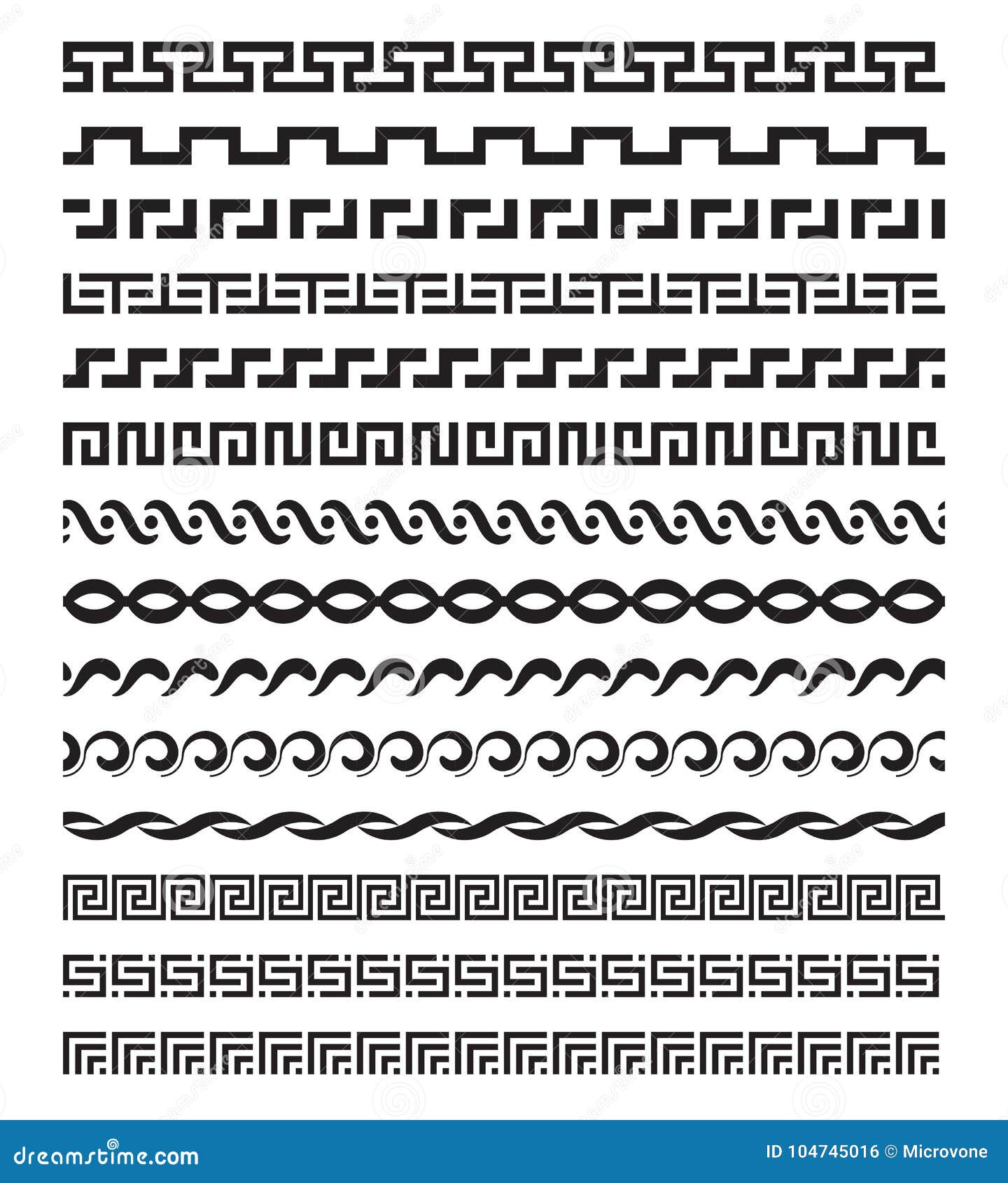 Old Mediterranean Greek Mythology Vector Pattern Repetitive Borders Set ...