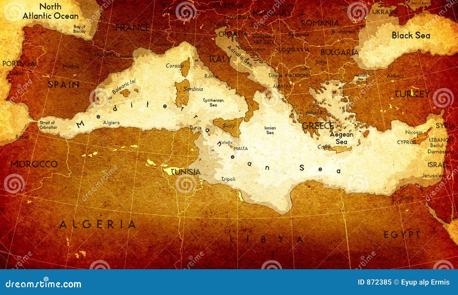 Old Mediterranean Map stock illustration. Illustration of europe - 872385