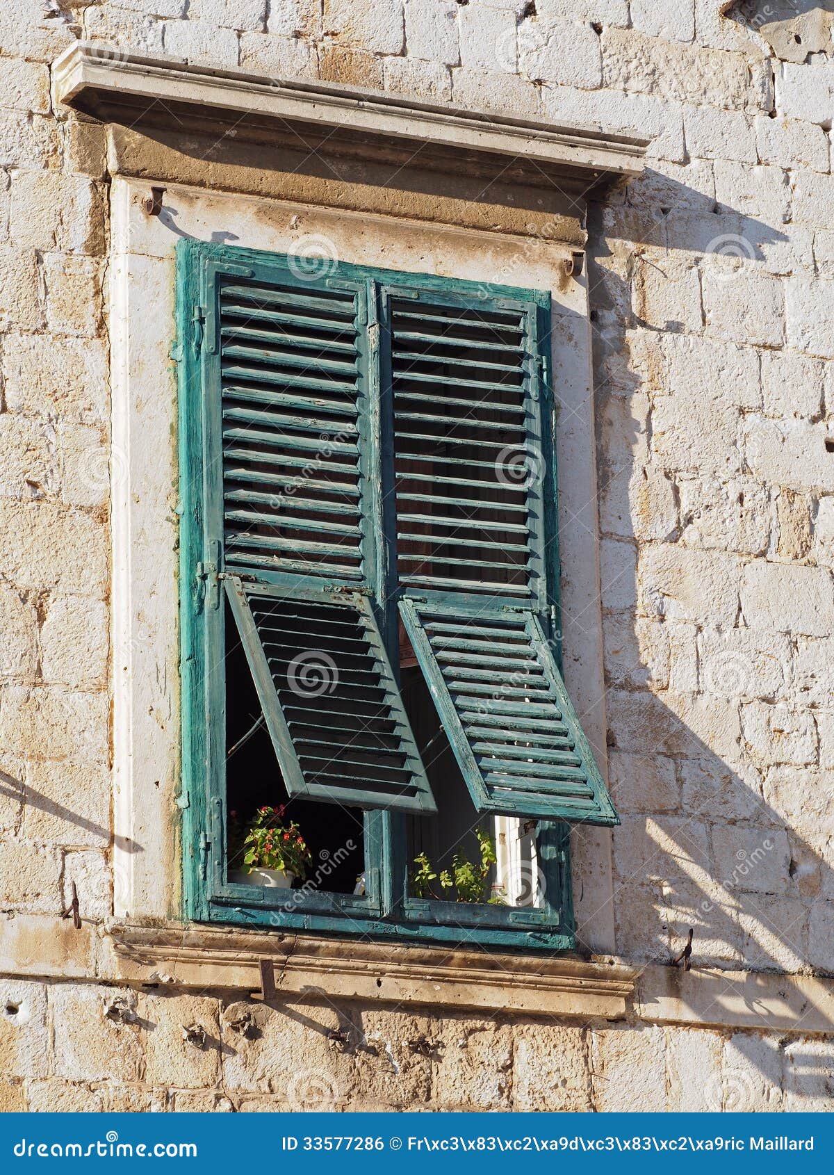 Old Mediterranean Window with Green Shutters Stock Photo - Image of ...