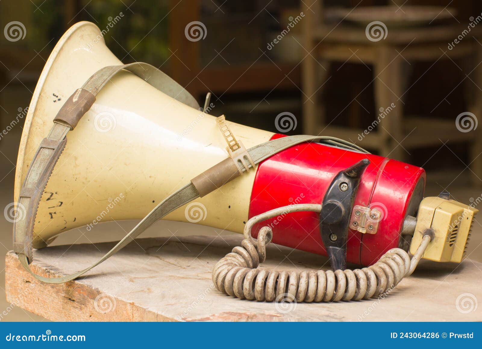 Old Megaphone on Wood Table Stock Photo - Image of volume, electronic ...