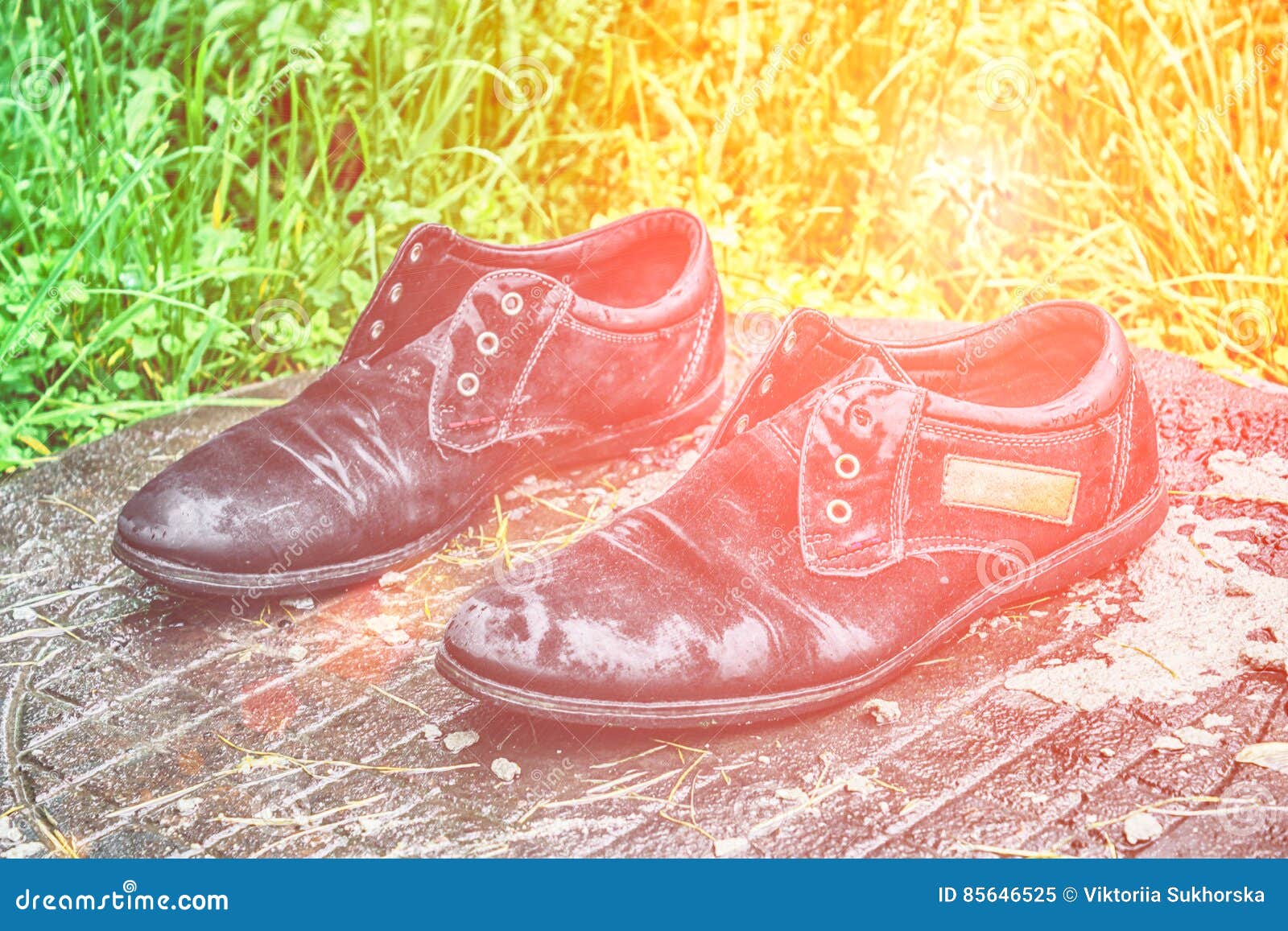 Old Men`s Shoes. Abandoned on the Street after a Rain Stock Image ...