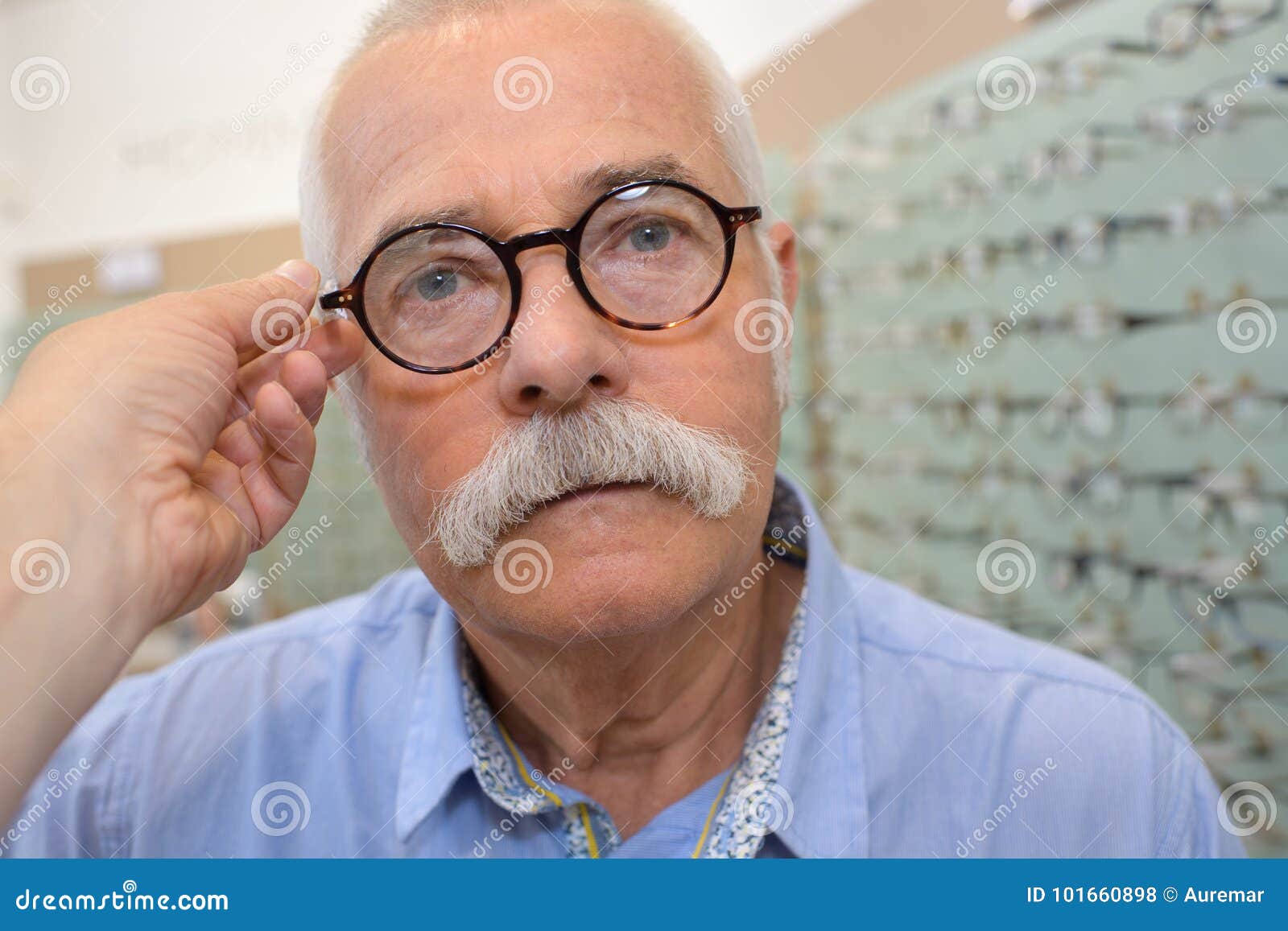 Old Man Trying Pair Eyeglasses Stock Photo - Image of eyecare, middle ...