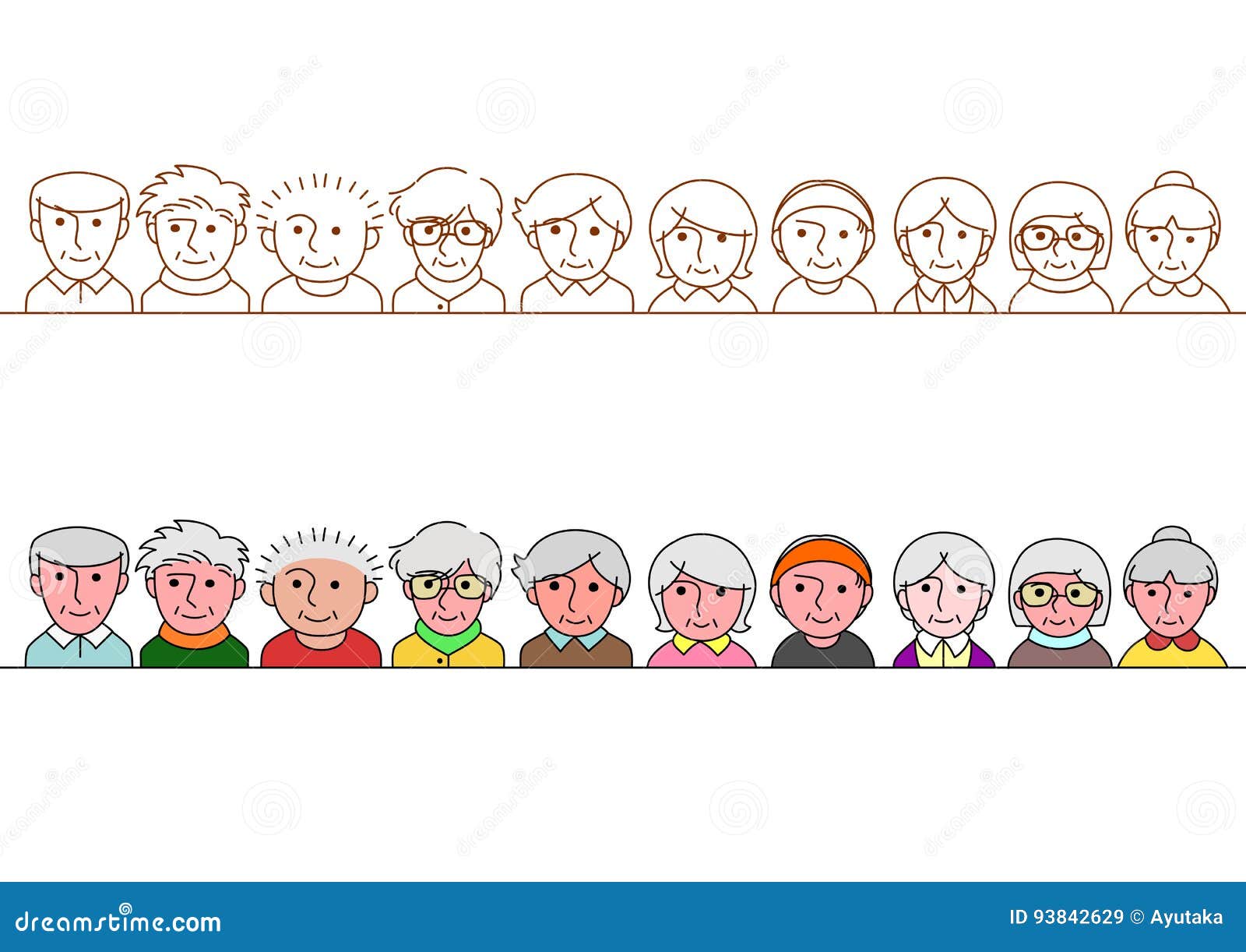 Old Men and Women Upper Body Border Set Stock Vector - Illustration of ...