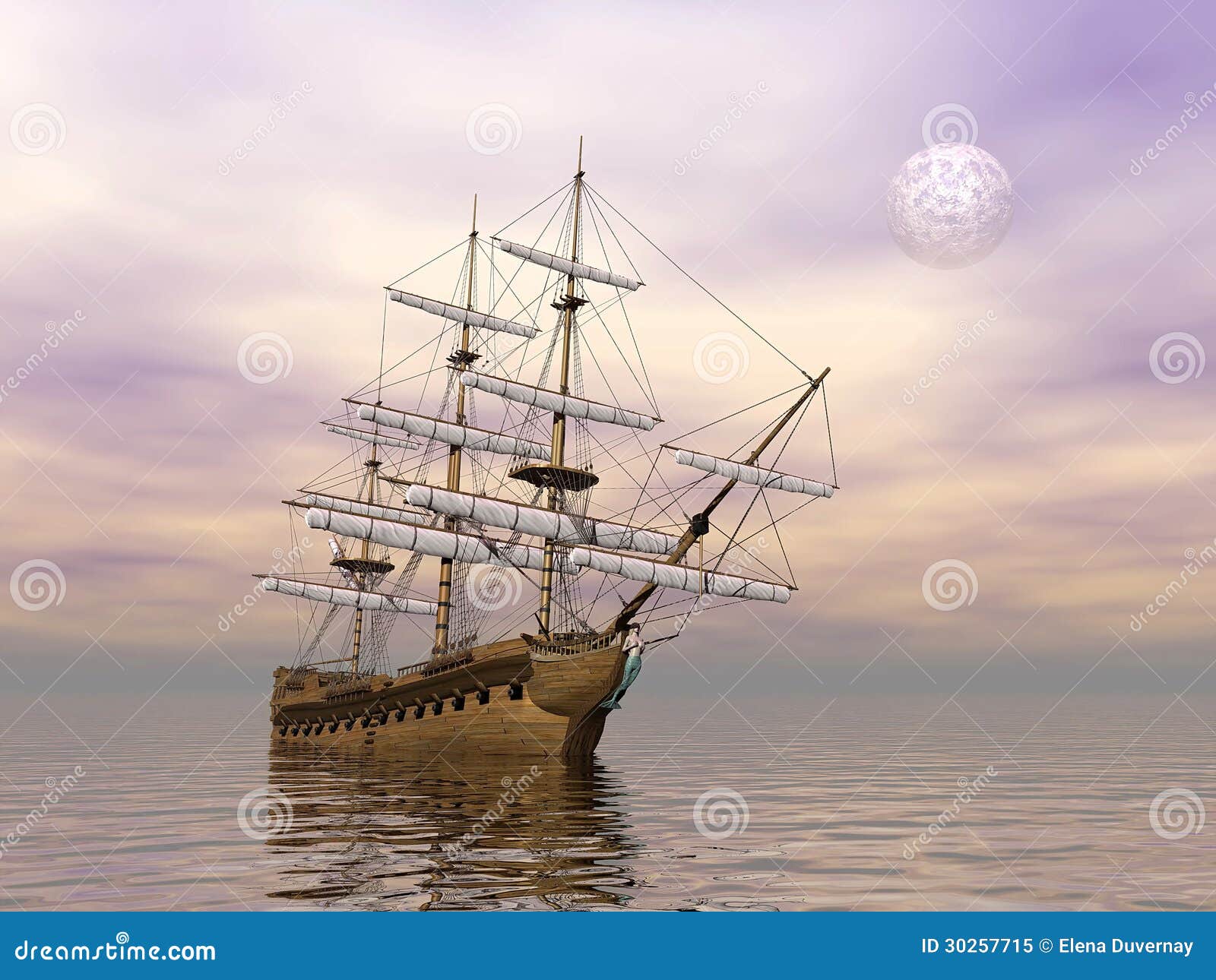 Old Merchant Ship - 3D Render Stock Illustration - Illustration of ...