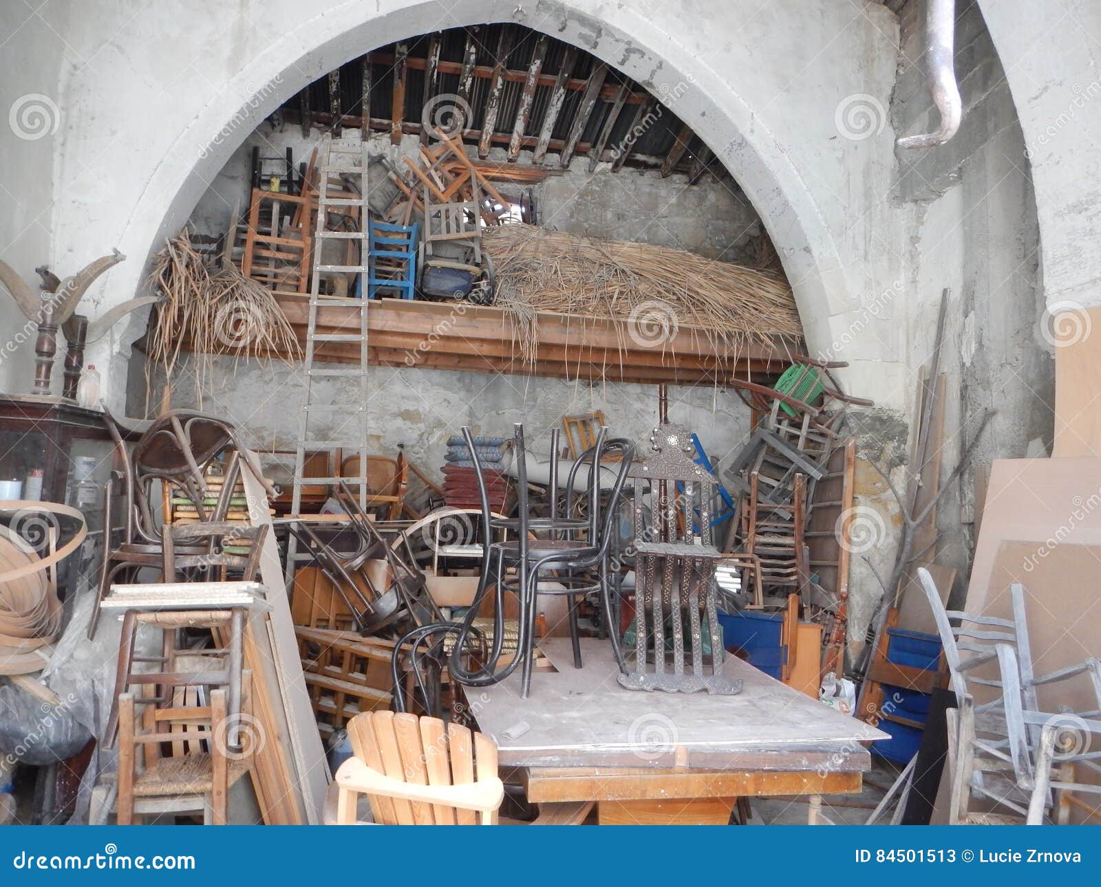 Old Messy Workshop with Antique Furniture Stock Image - Image of mess ...