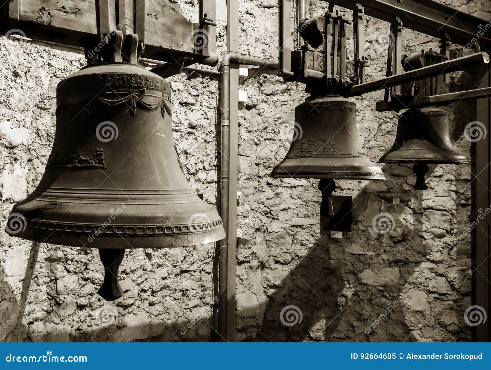 Old Metal Bells in the Clock Tower Stock Image - Image of time, simple ...