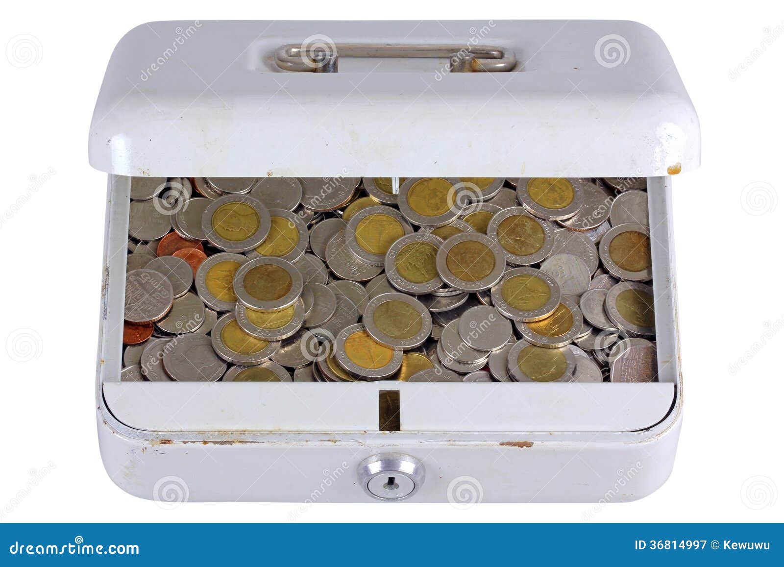 An Old Metal Box Full of Coins Stock Image - Image of steel, scratch ...