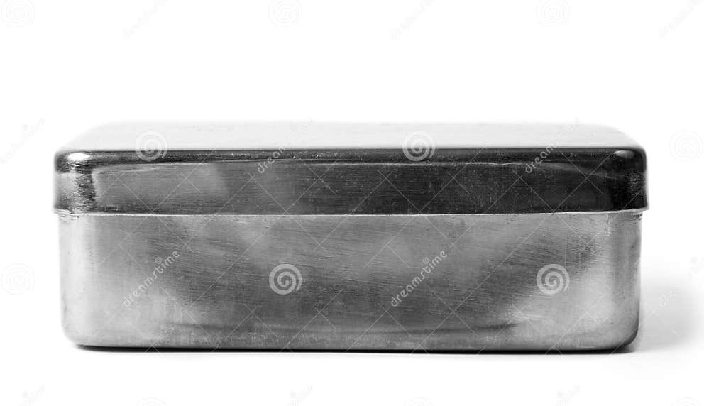 Old metal box on white stock photo. Image of empty, label - 145131082