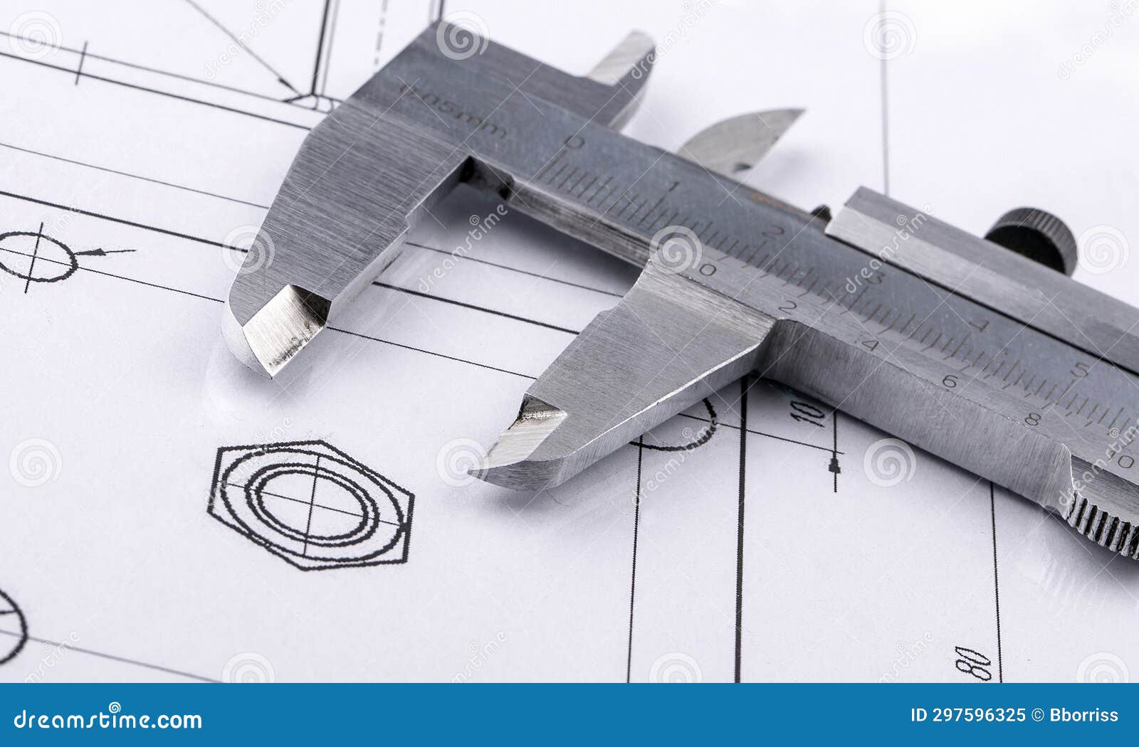 Old Metal Caliper and Engineering Drawing. Close Up Stock Image - Image ...