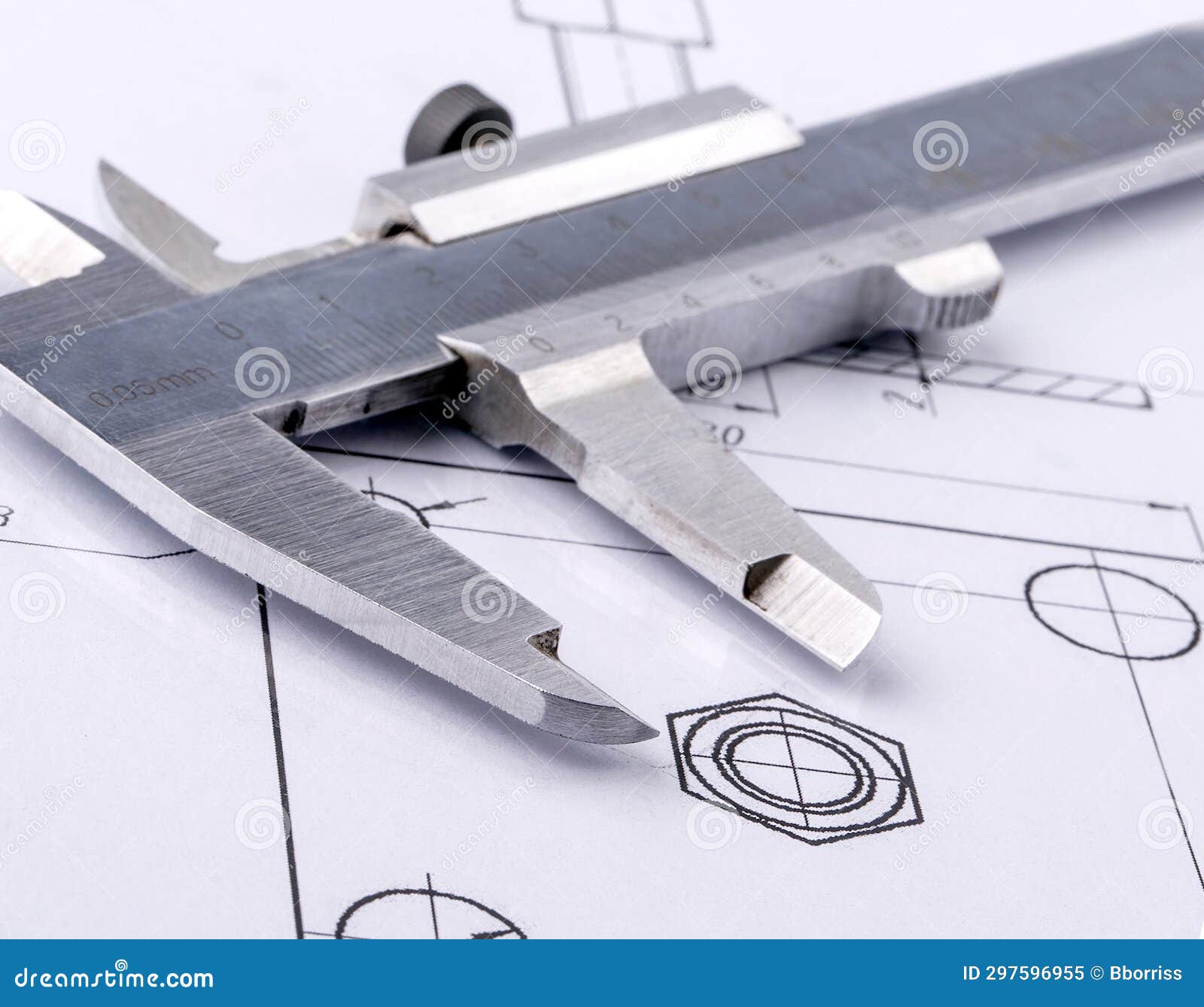 Old Metal Caliper and Engineering Drawing. Close Up Stock Image - Image ...