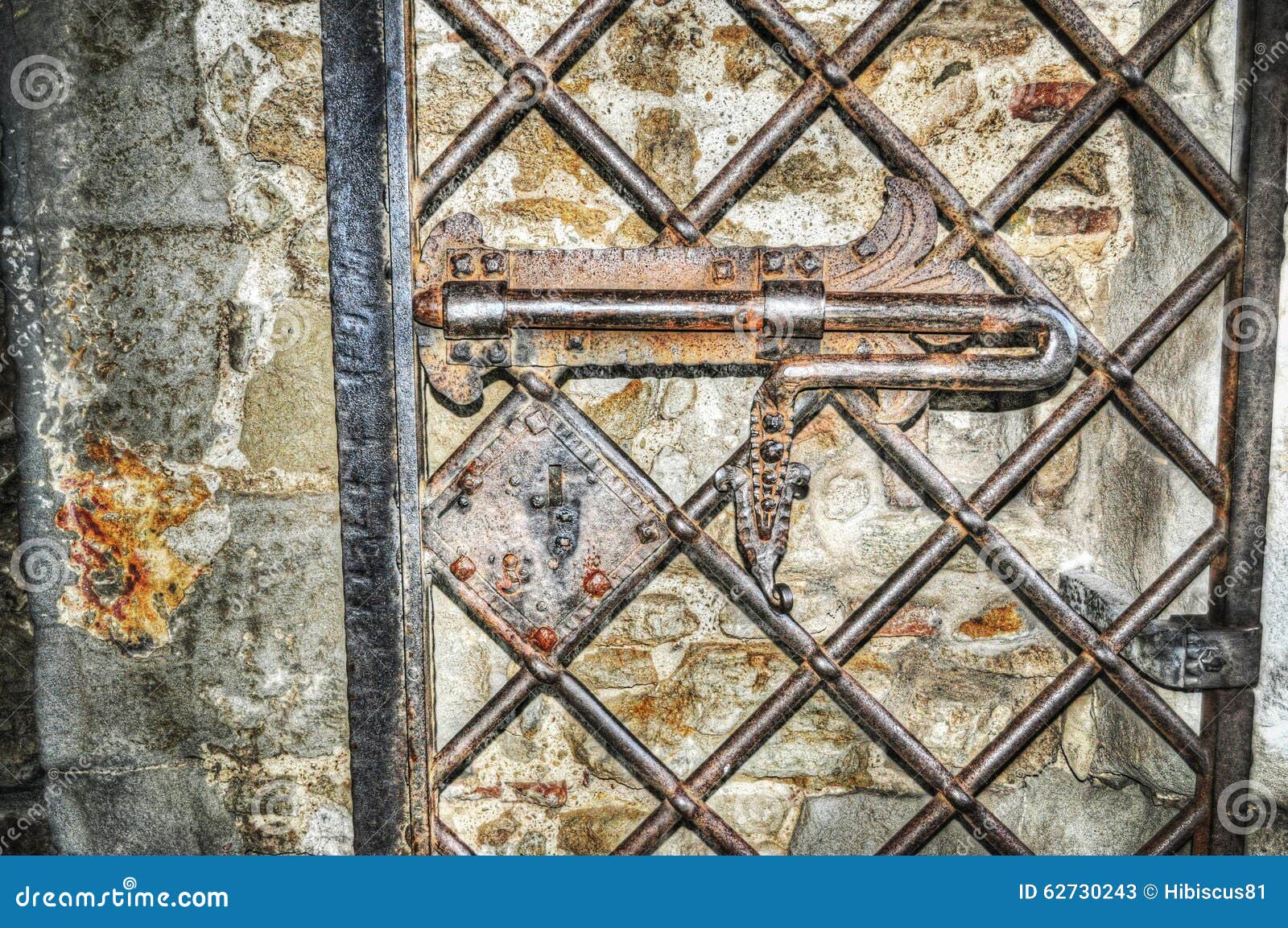 Old metal deadbolt in hdr stock image. Image of antique - 62730243