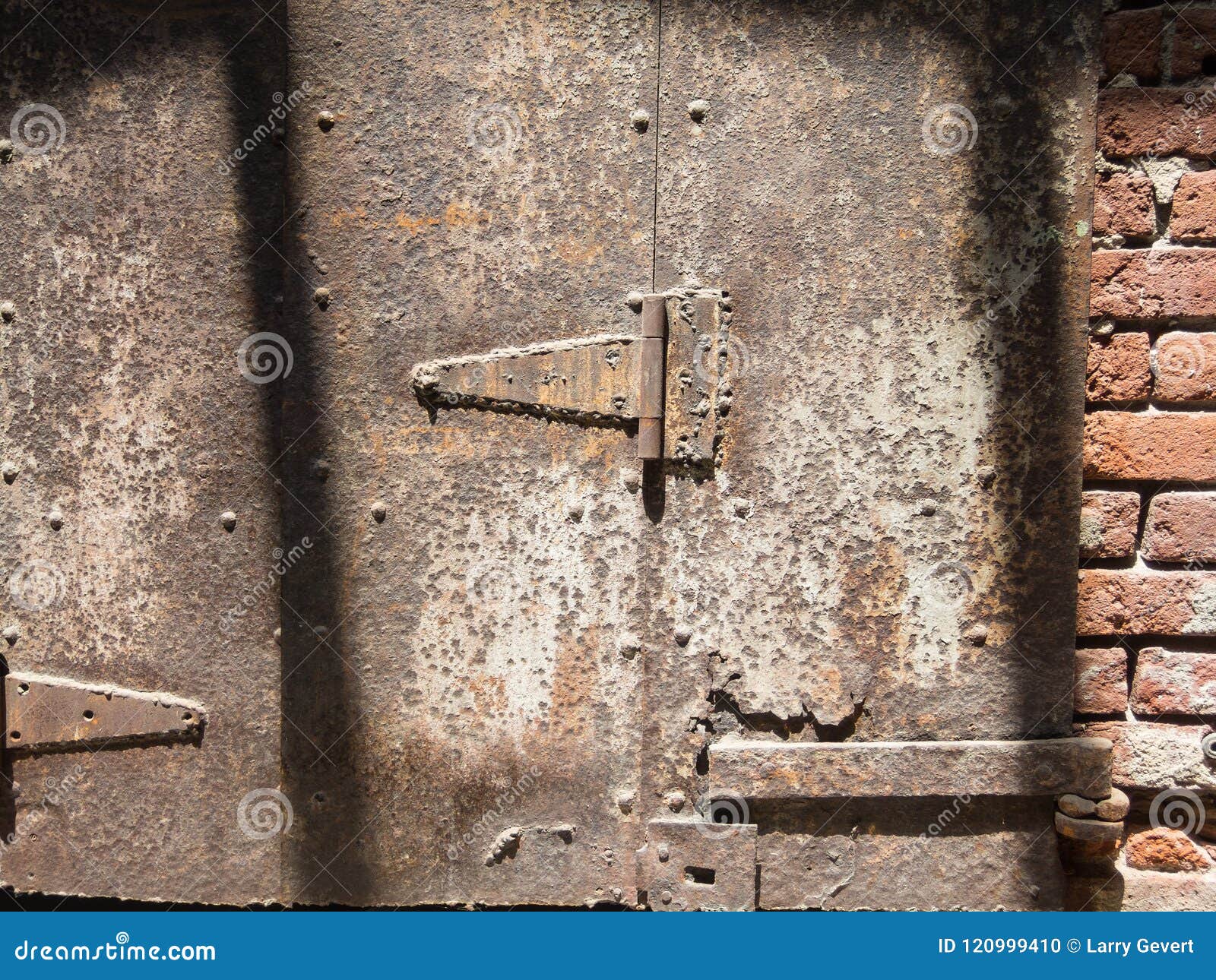 Old Steel Doors, Brick Wall Stock Photo - Image of graphic, decoration ...